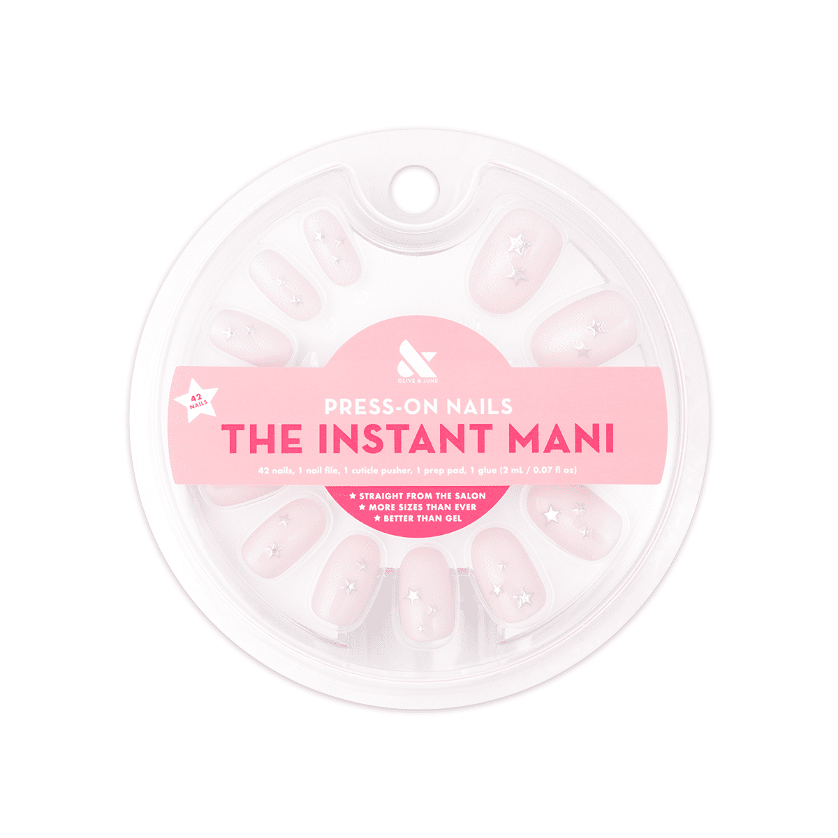 Olive & June Instant Mani Short Round Press-On Nails, Silver Foil Stars ...