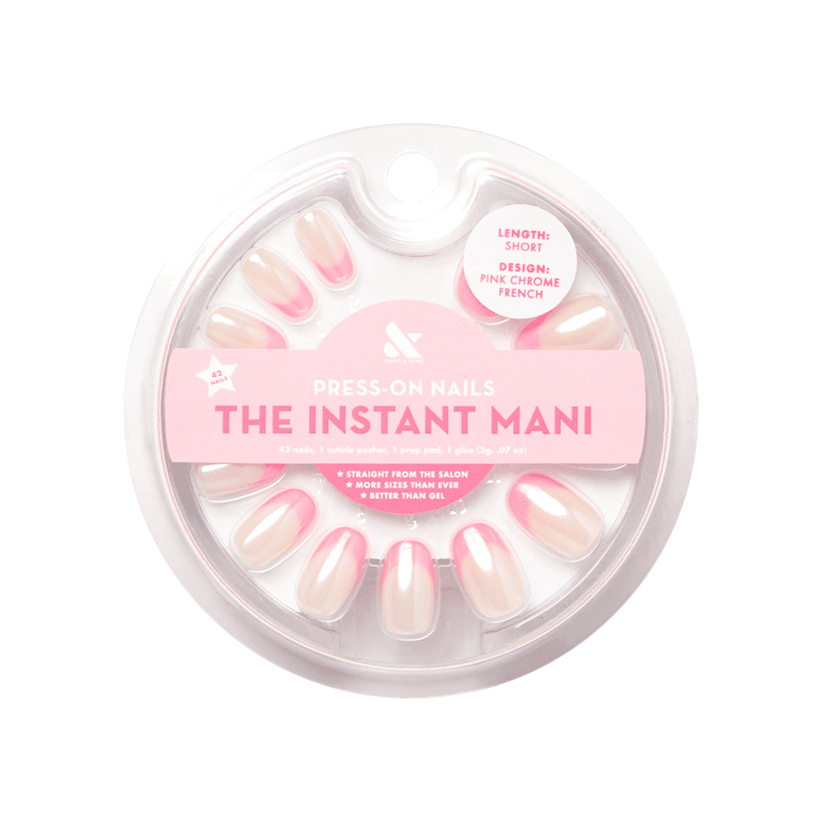 Olive & June Instant Mani Short Round Press-on Nails, Pink Chrome ...