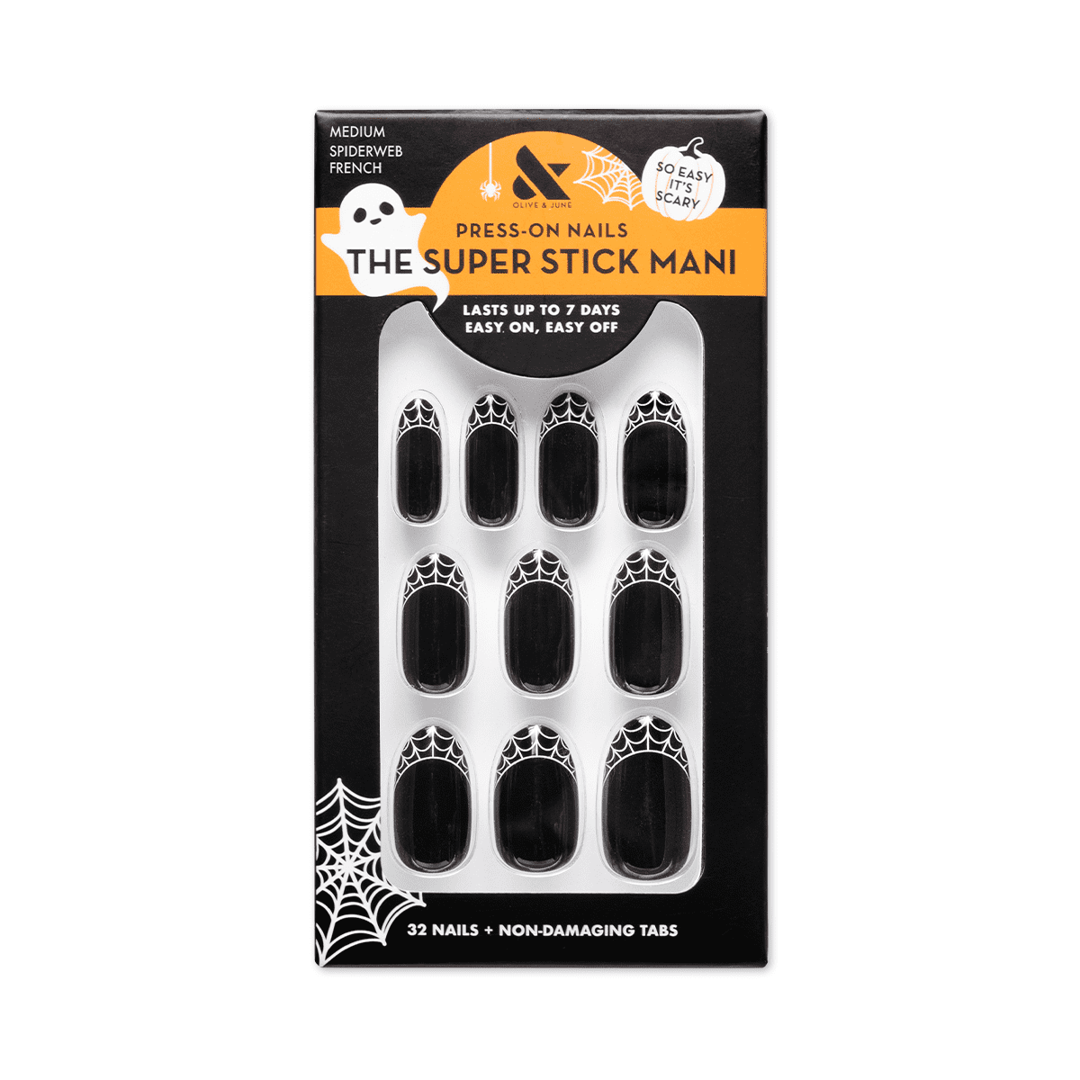 Olive & June Super Stick Mani Medium Oval Press-On Tabs, Spiderweb ...