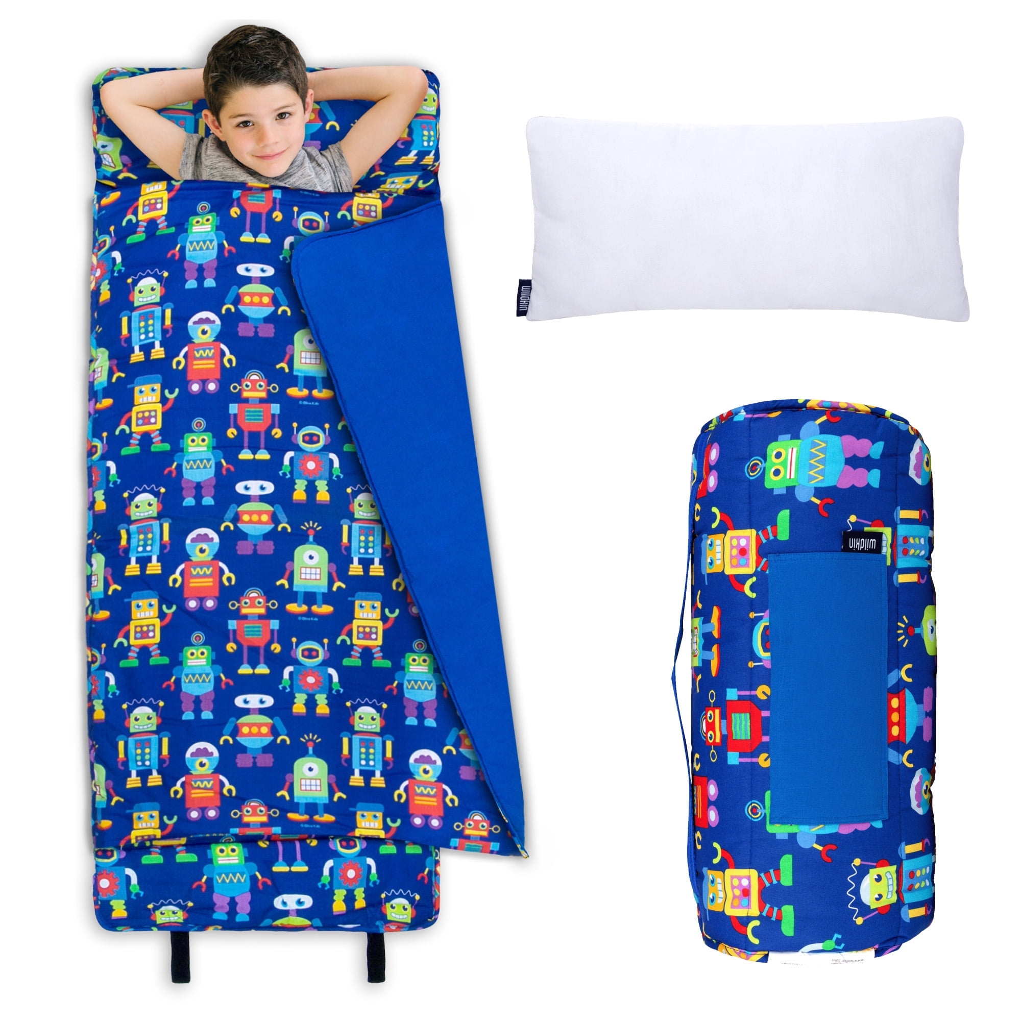 Olive Kids by Wildkin Original Nap Mat with Pillow, Features Robots ...