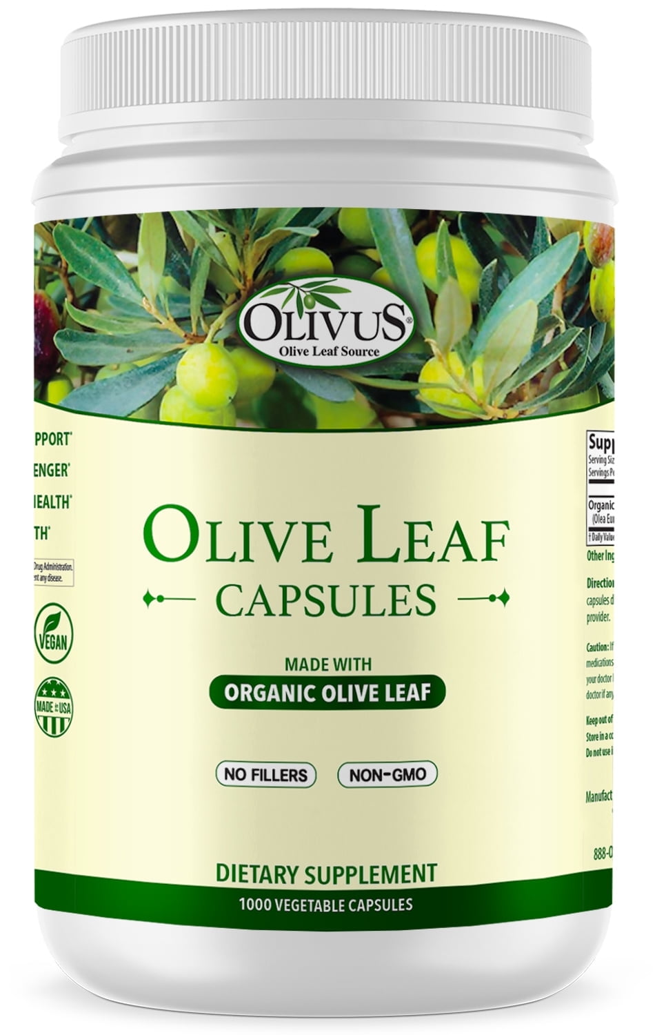 Olive Leaf Capsules - 550 mg each - 100% Organic Olive Leaf Powder with ...
