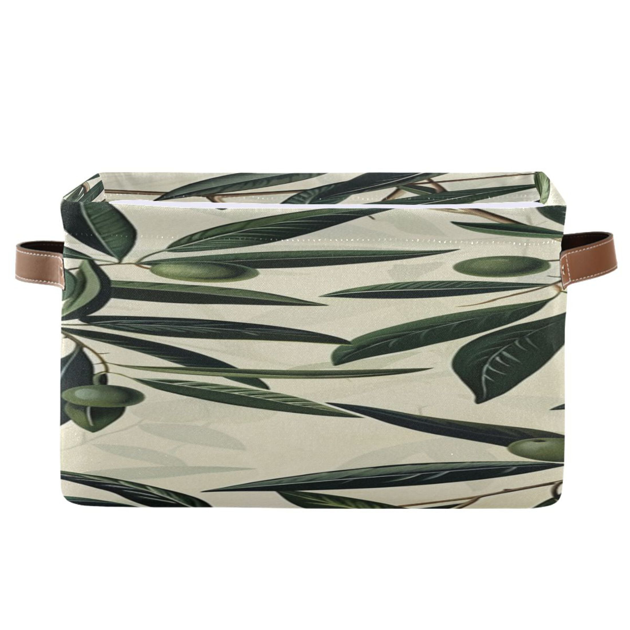Olive Leaves and Branches Square Storage Bins with Handles Collapsible ...