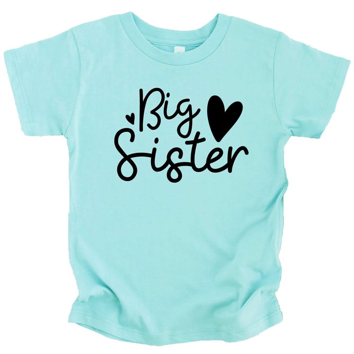 Olive Loves Apple Cursive Big Sister Hearts Sibling Reveal T-Shirt for ...