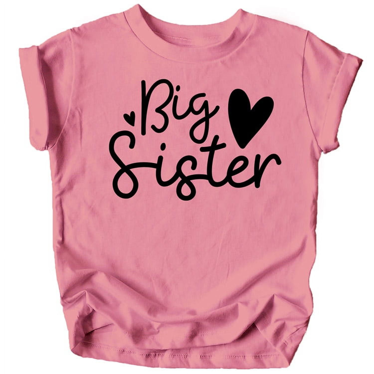 Olive Loves Apple Cursive Big Sister Hearts Sibling Reveal T-Shirt for ...