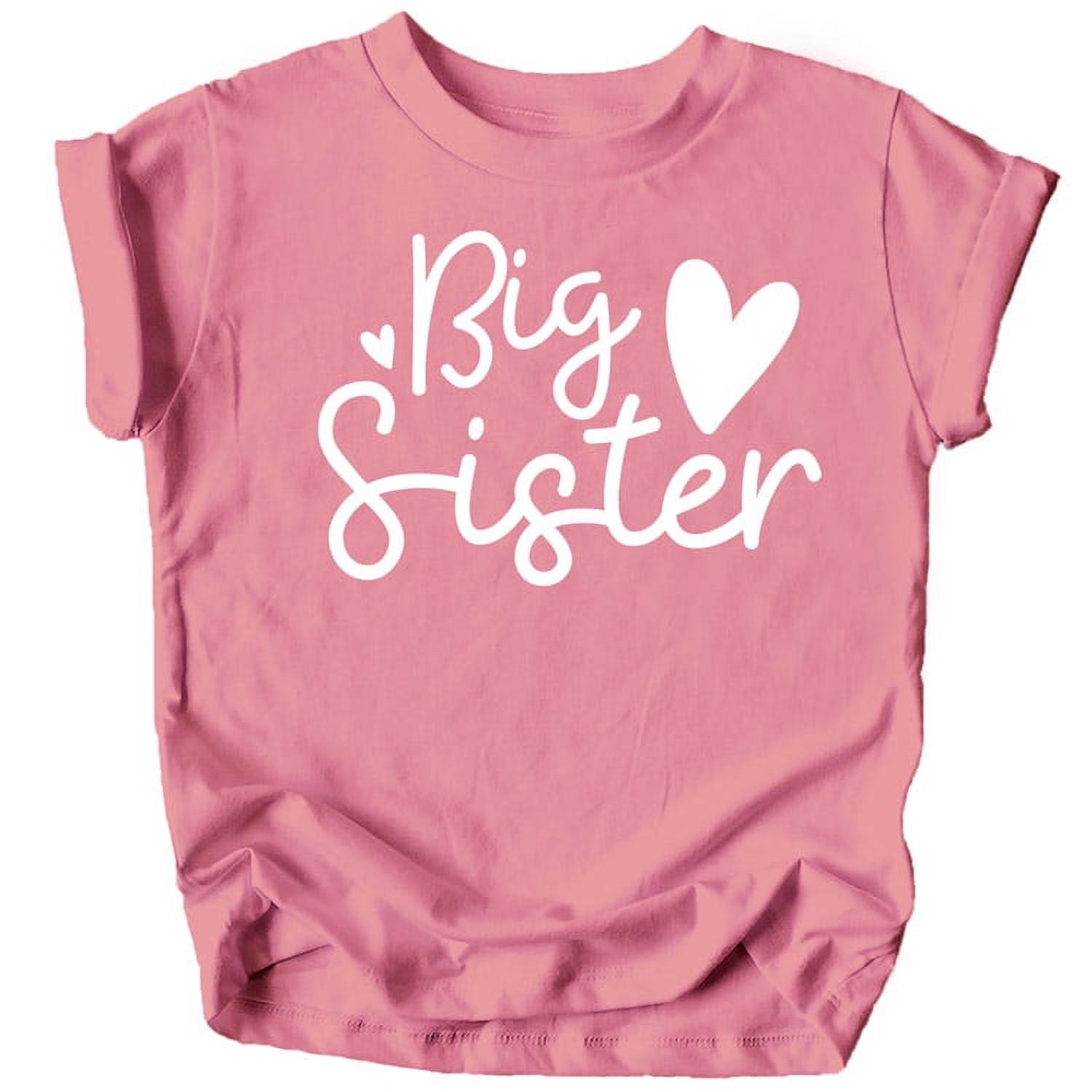Olive Loves Apple Cursive Big Sister Hearts Sibling Reveal T-Shirt for ...
