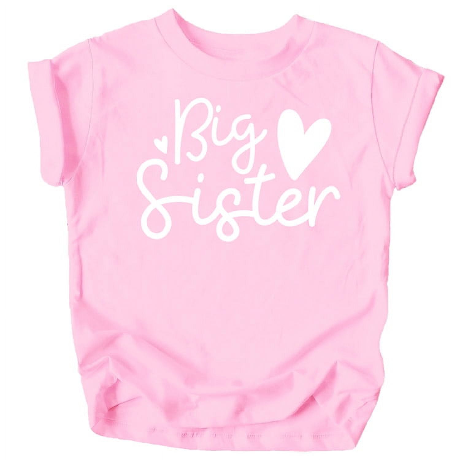 Olive Loves Apple Cursive Big Sister Hearts Sibling Reveal T-Shirt for ...