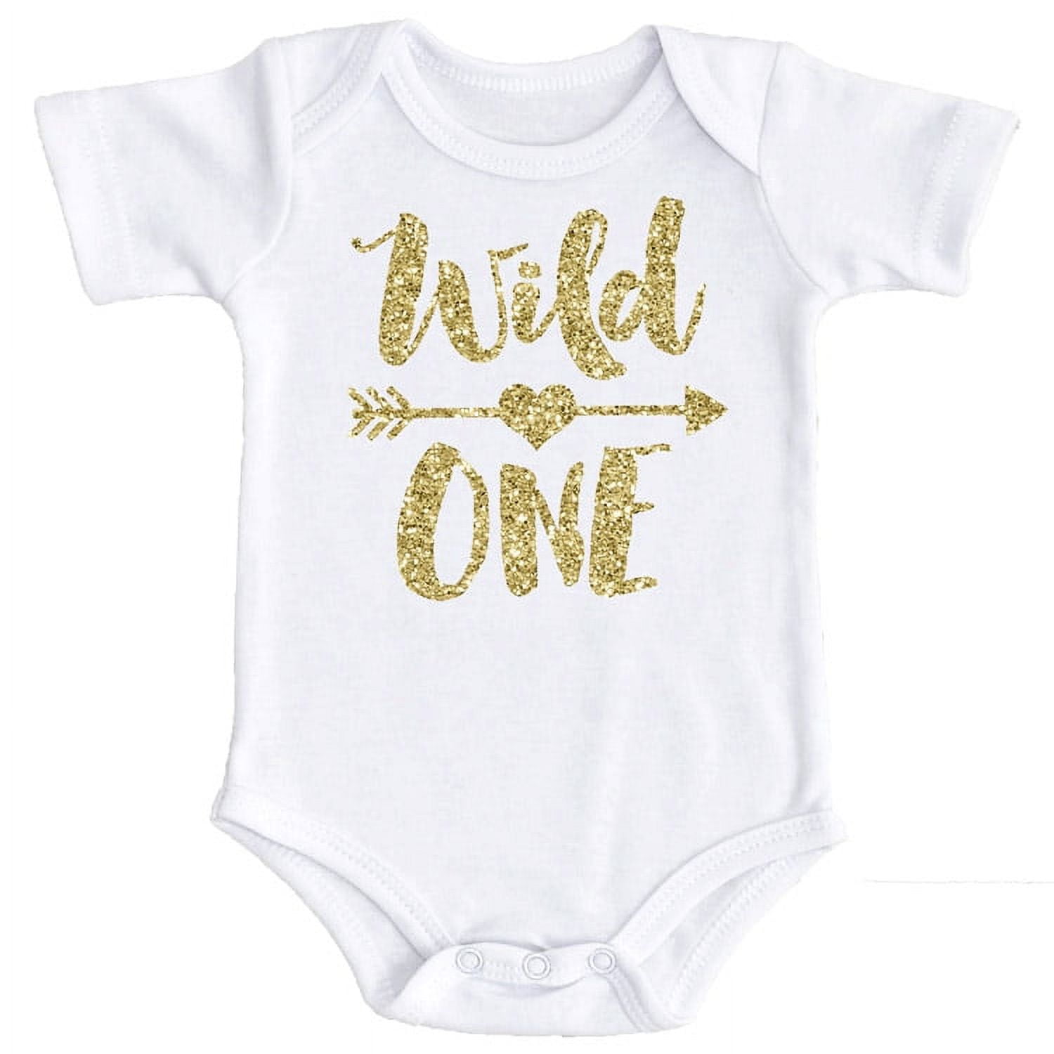 Olive Loves Apple Wild One Gold Glitter Girls 1st Birthday Bodysuit ...