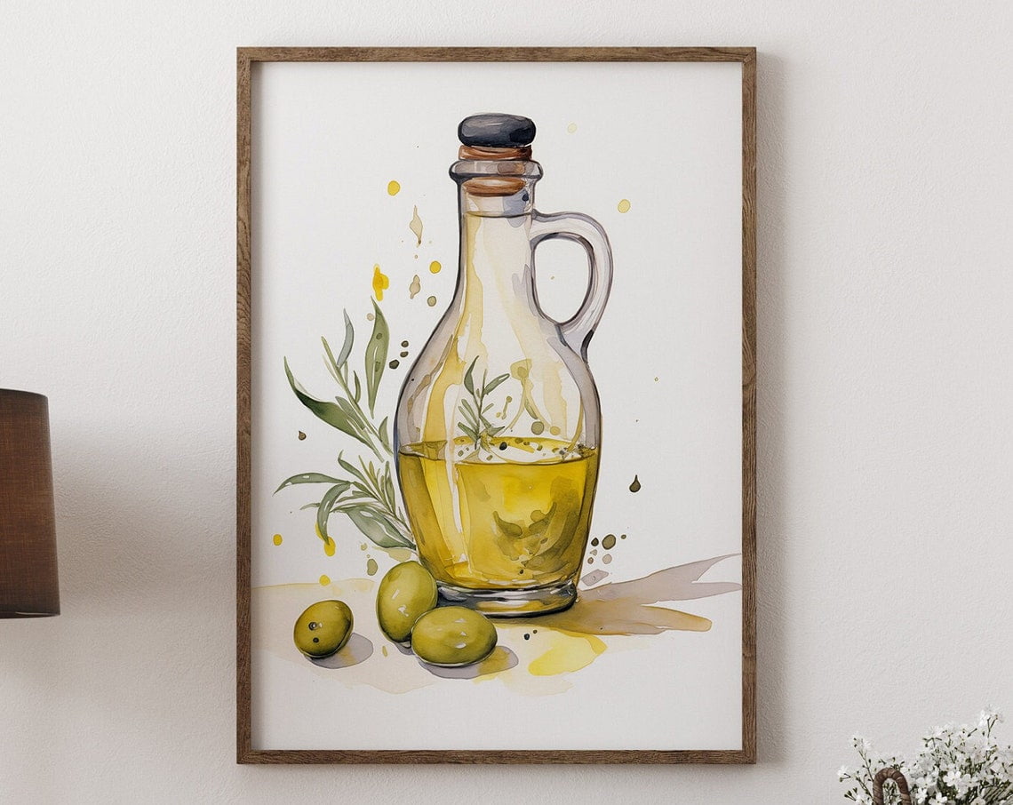 Olive Oil Bottle Art, Olive Green Olives Kitchen Decor, Kitchen Vintage ...