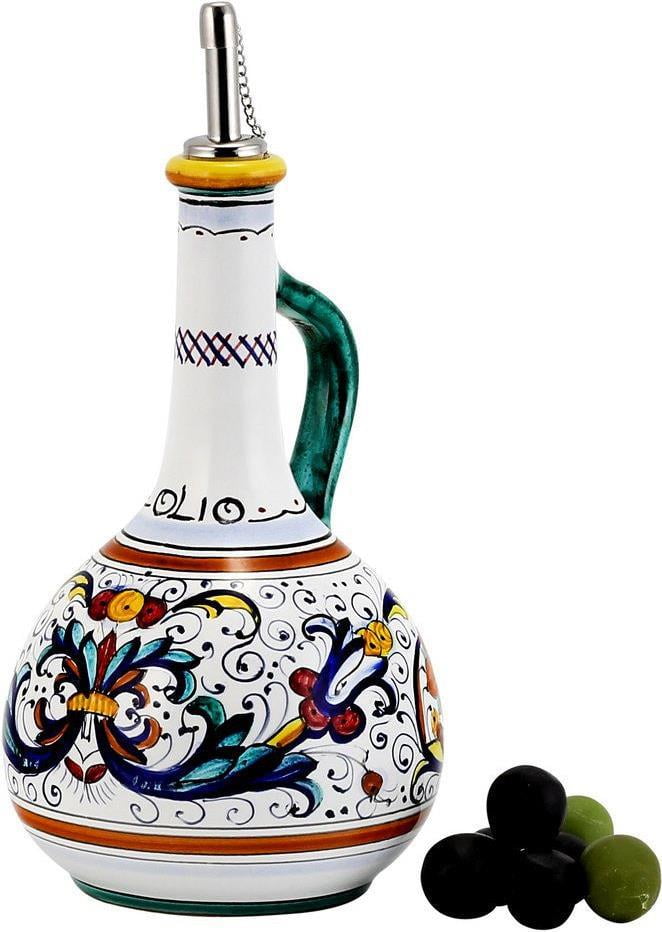 Olive Oil Bottle RICCO Deruta Majolica Royal Blue Emerald Green Yellow ...