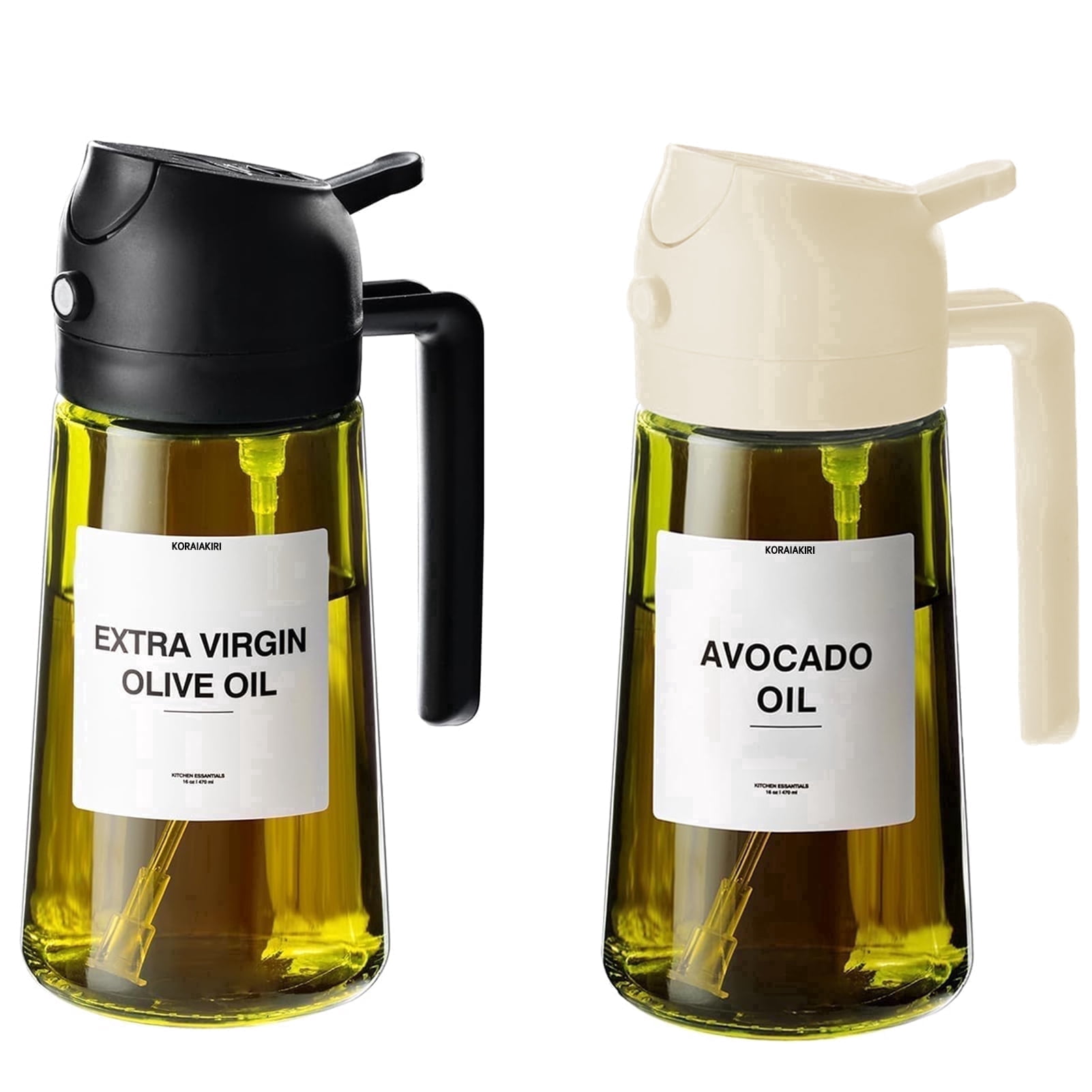 Koralakiri Olive Oil Dispenser 2-in-1 Glass Oil Spray Bottle 16oz/470ml ...