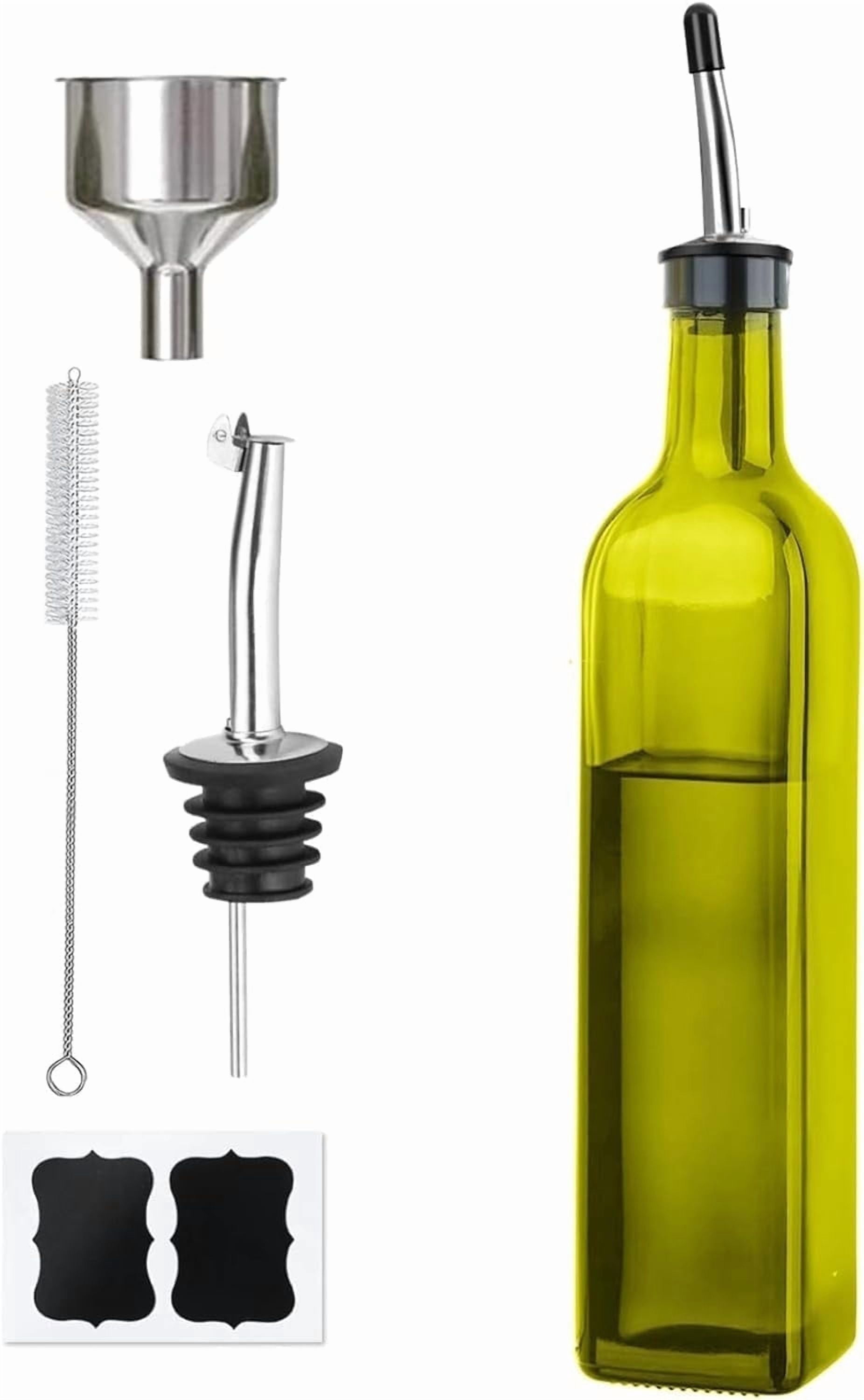 Dompilc Olive Oil Dispenser Bottle, 17oz Glass with Pour Spouts, Funnel ...