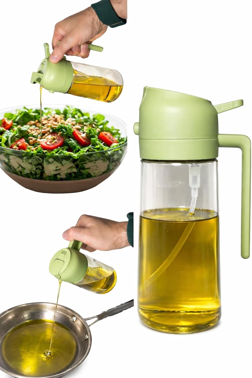 Olive Oil Dispenser for Kitchen – 16oz (470ml) Glass Bottle, 2-in-1 ...