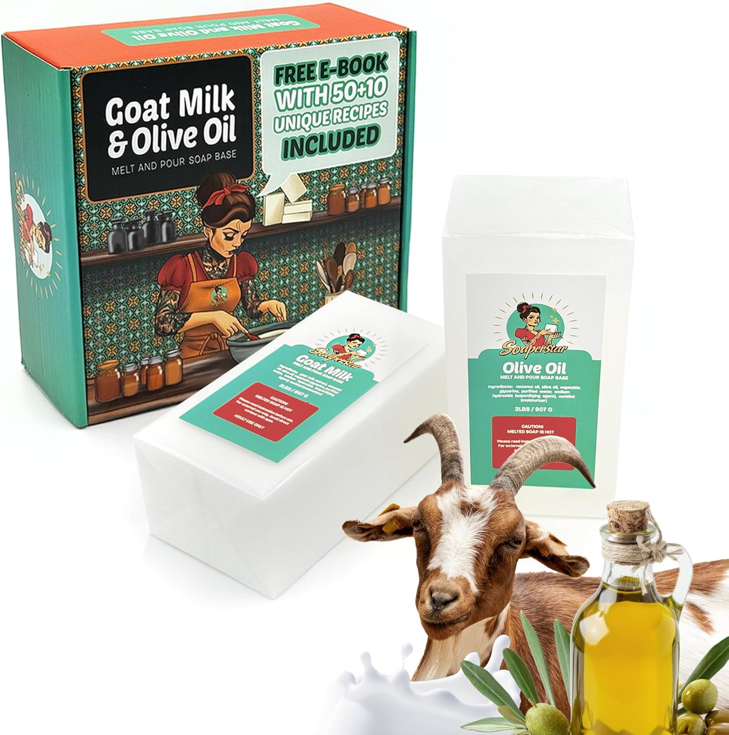 Olive Oil & Goat Milk Melt and Pour Soap Base Kit with 50+10 Soap ...