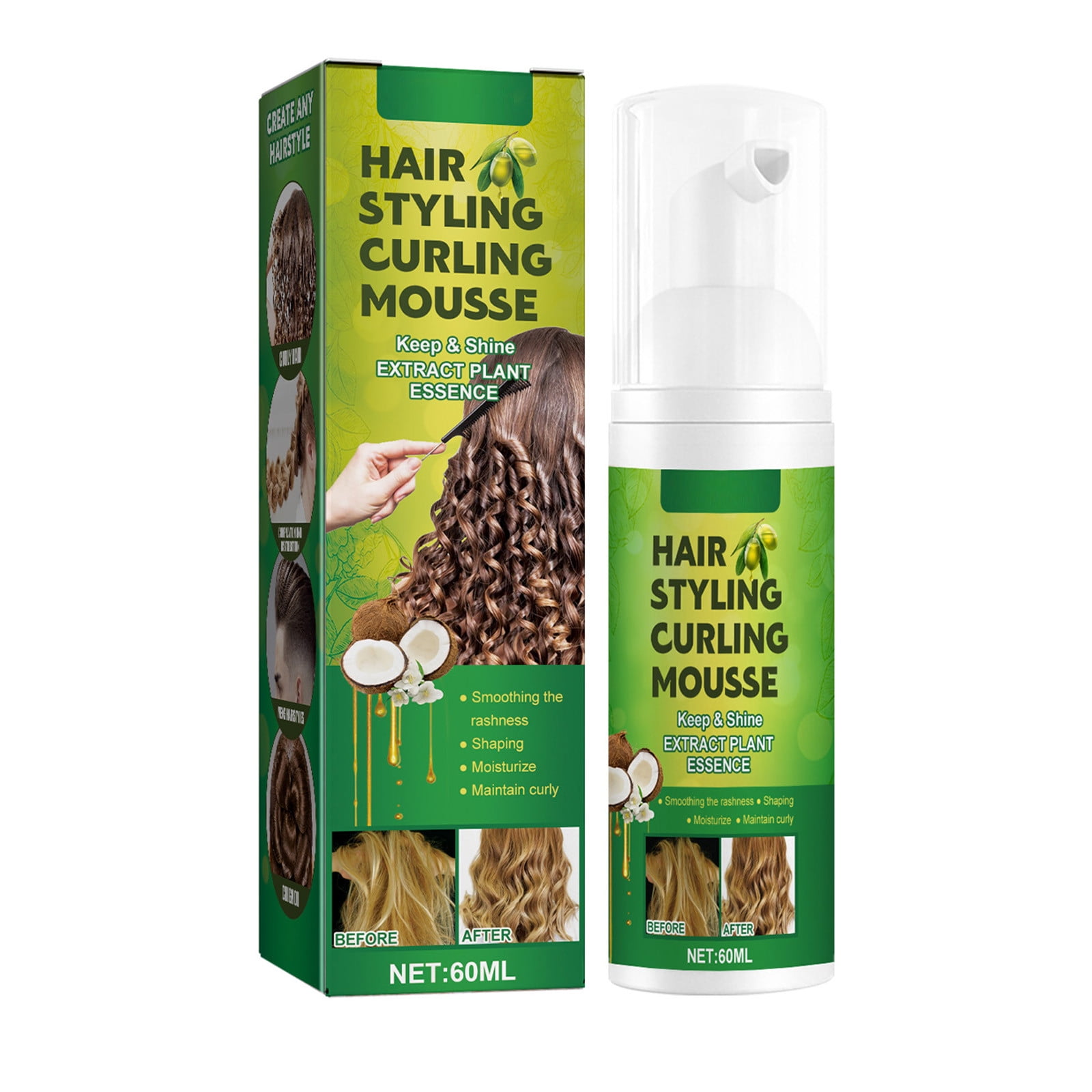 Olive Oil Mousse for Curly Hair, Non-Flaking Foam Setting Hair Mousse ...