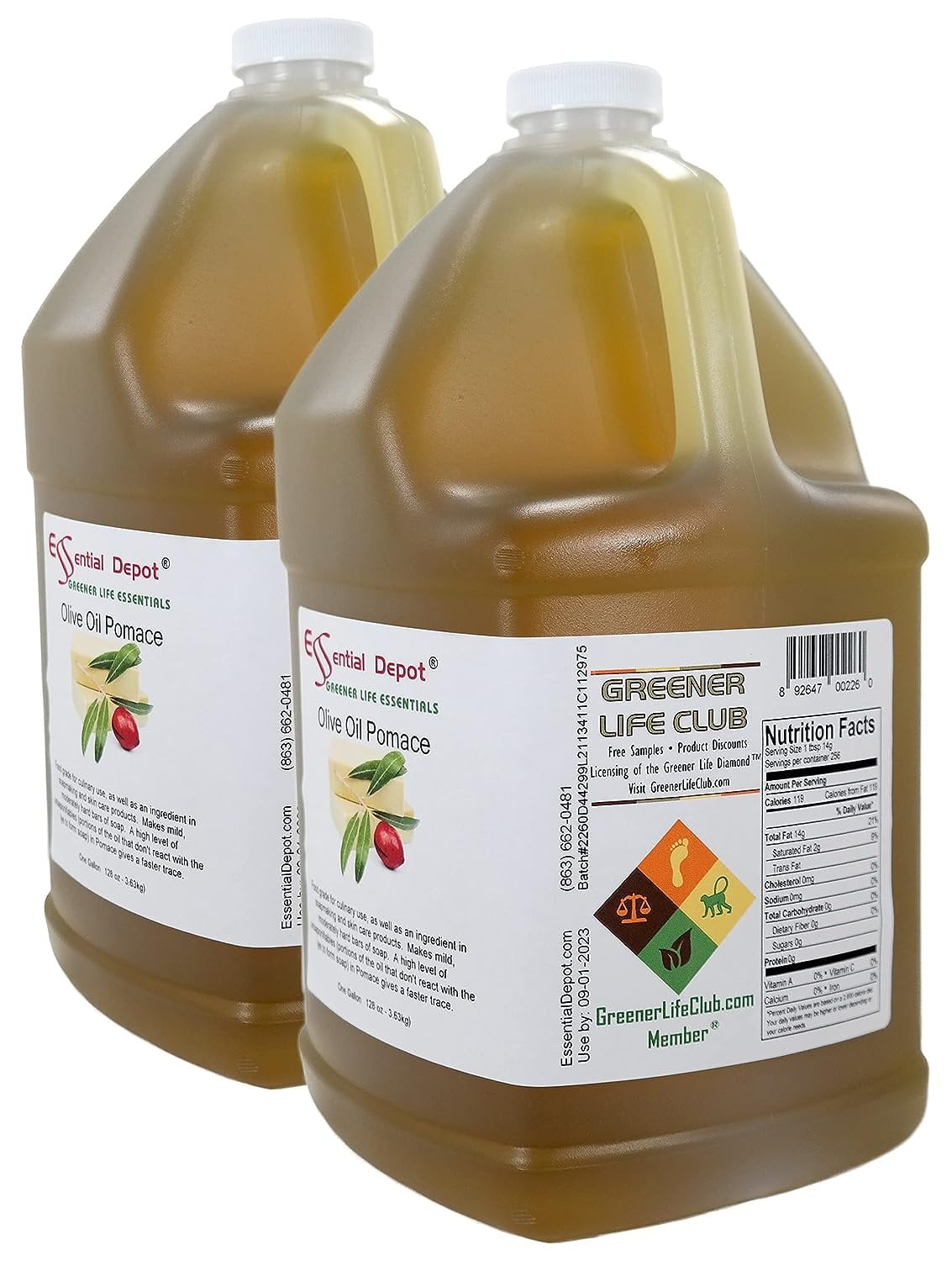 Olive Oil - Pomace Grade - Food Grade - 2 Gallons 256 oz - 2 x 1 Gallon ...