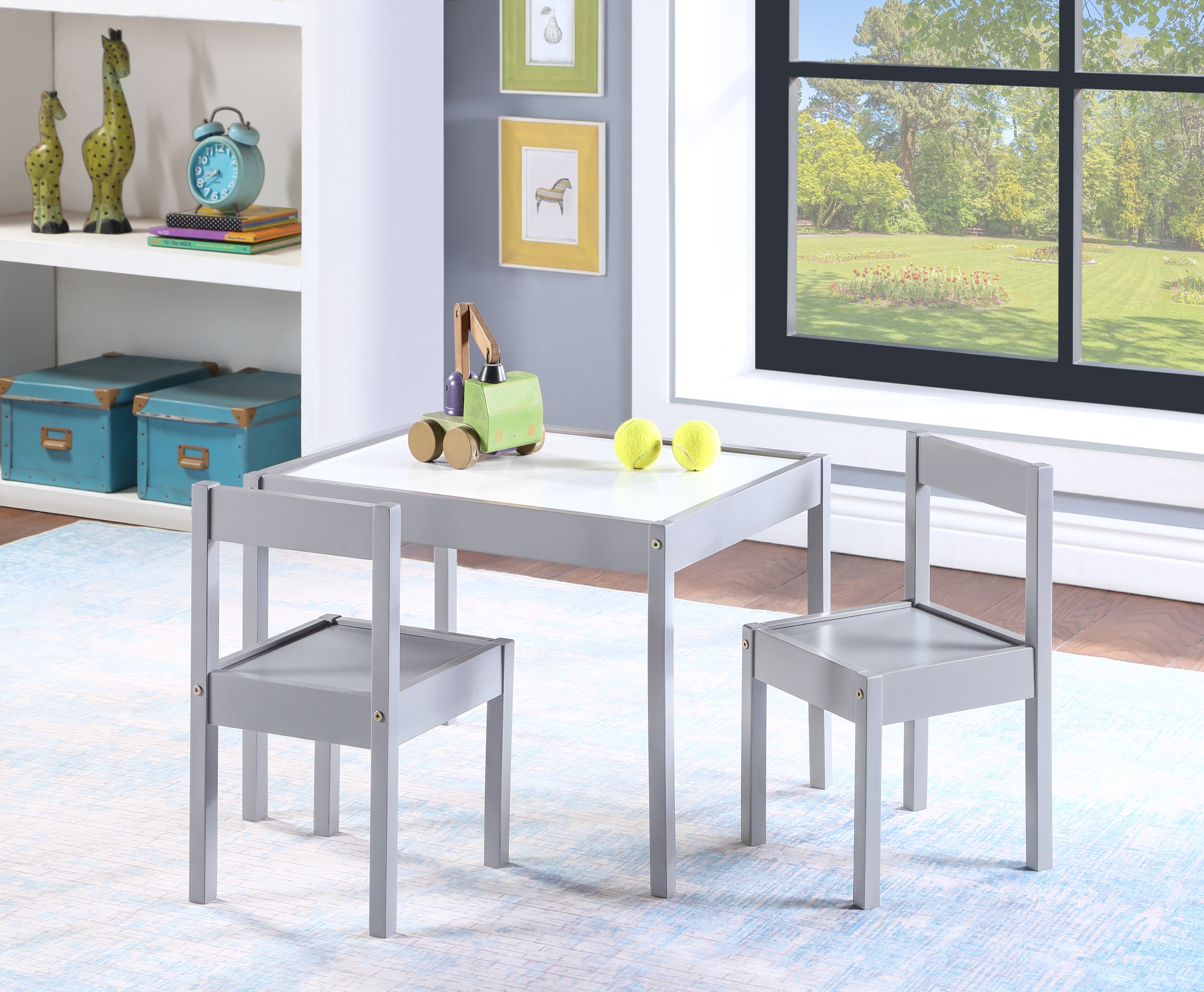 Olive & Opie Kids 3-Piece Activity Table & Chair Set, Gray - Walmart.com