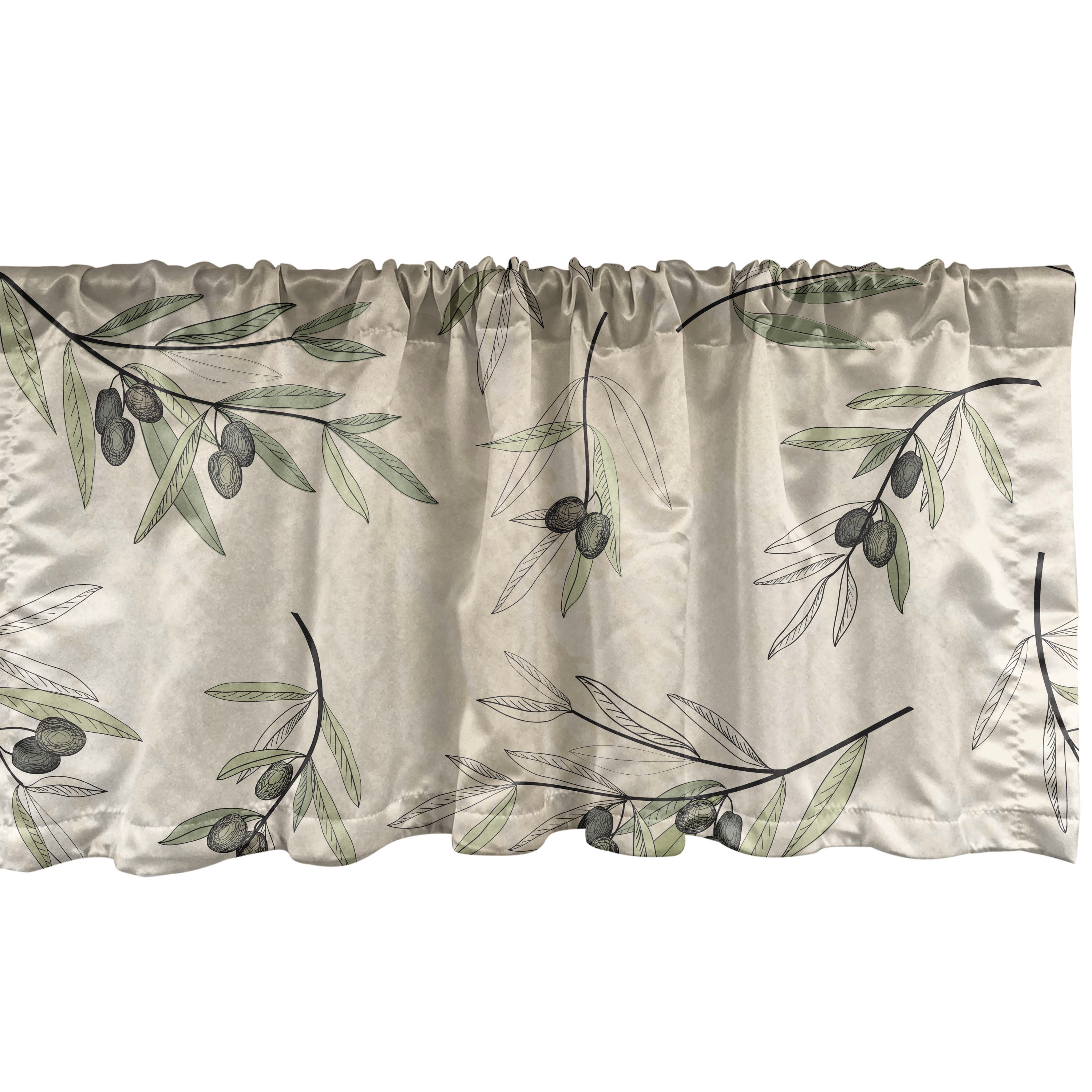 Olive Pattern Window Valance, Vintage Aura Fruits with Leafy Branches ...