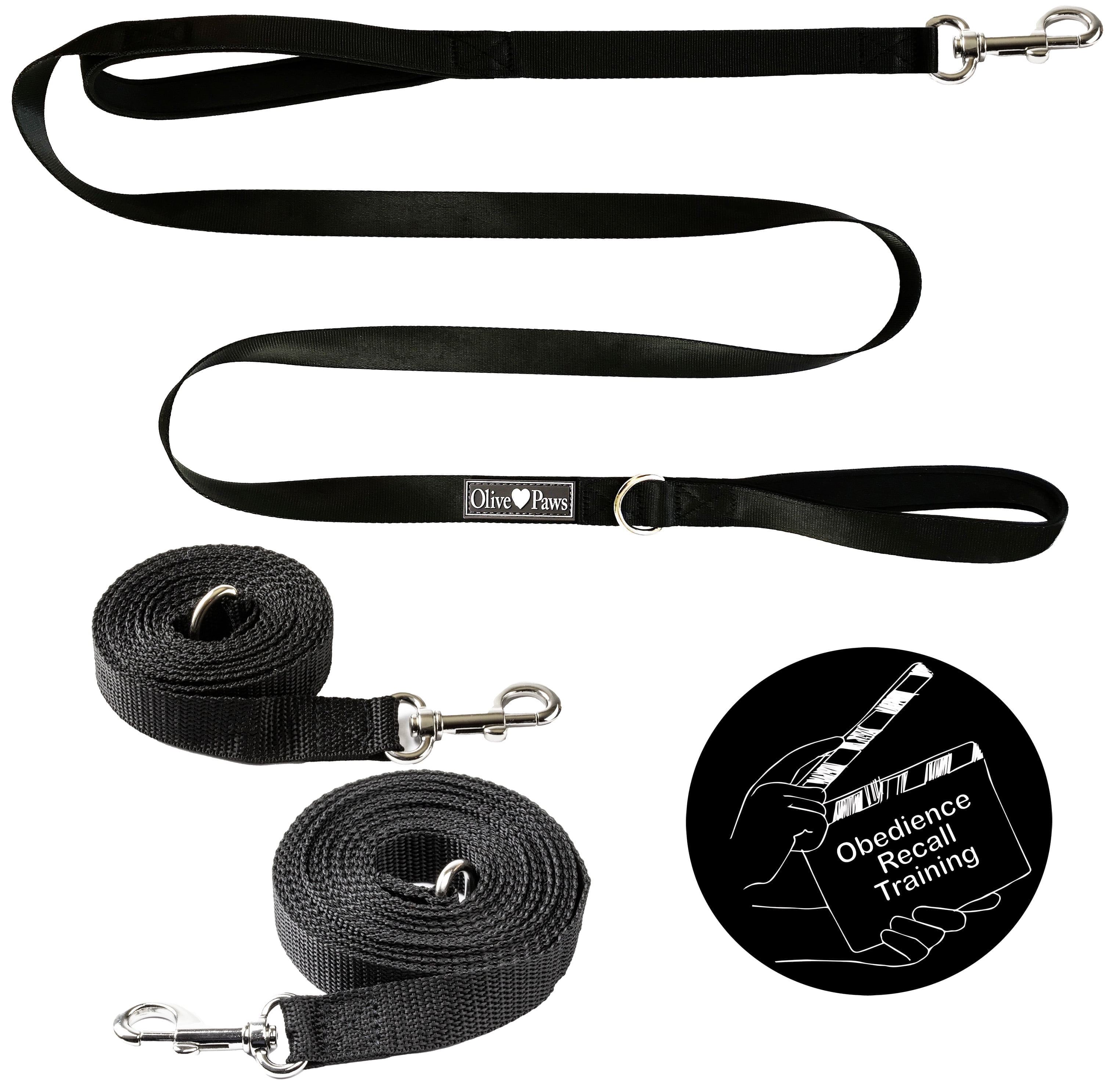 Olive Paws Dog Training Leash Set, 6ft Nylon Leash, 15ft, 21ft, 30ft ...
