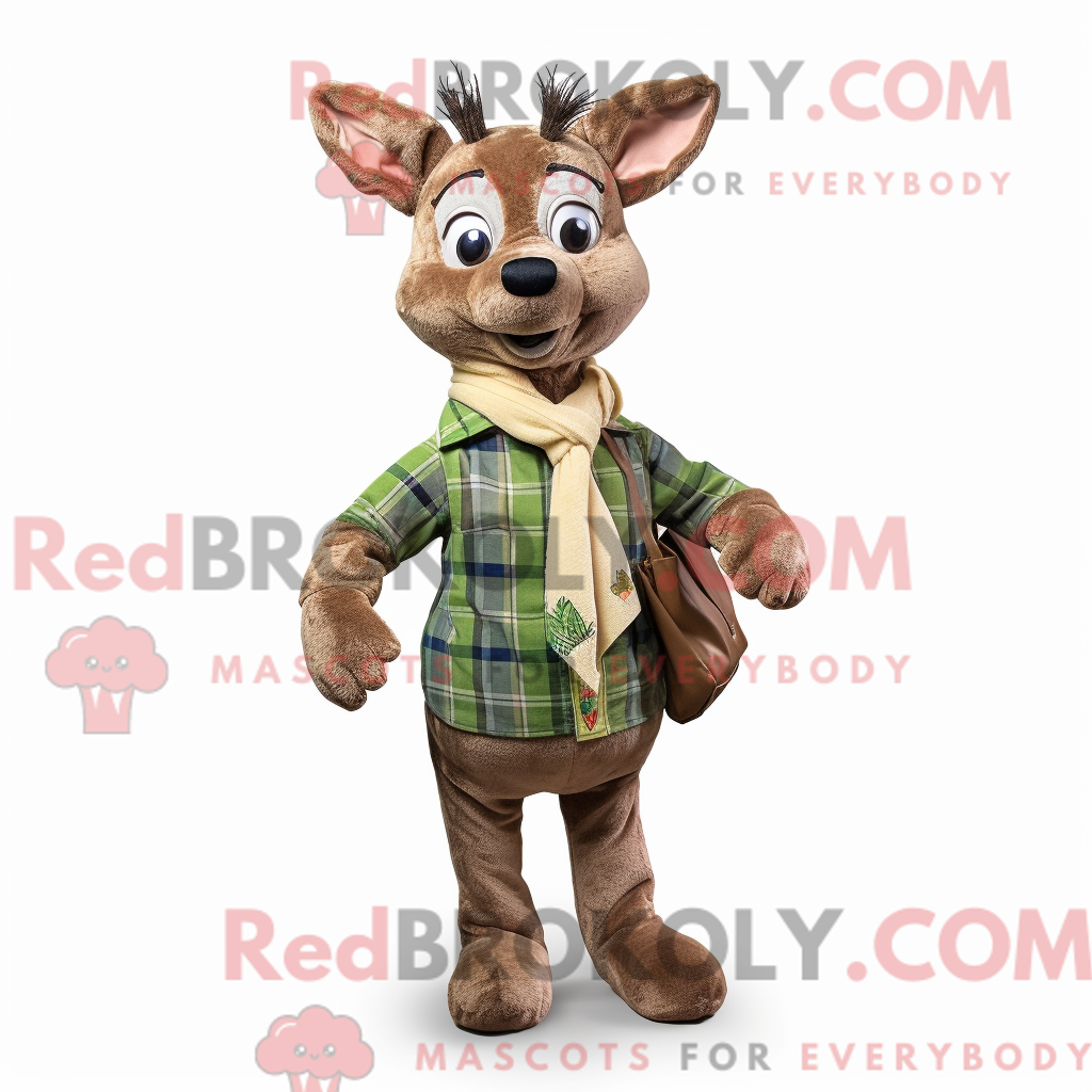 Olive Roe Deer REDBROKOLY mascot costume character dressed with a Flannel Shirt and Coin purses ...