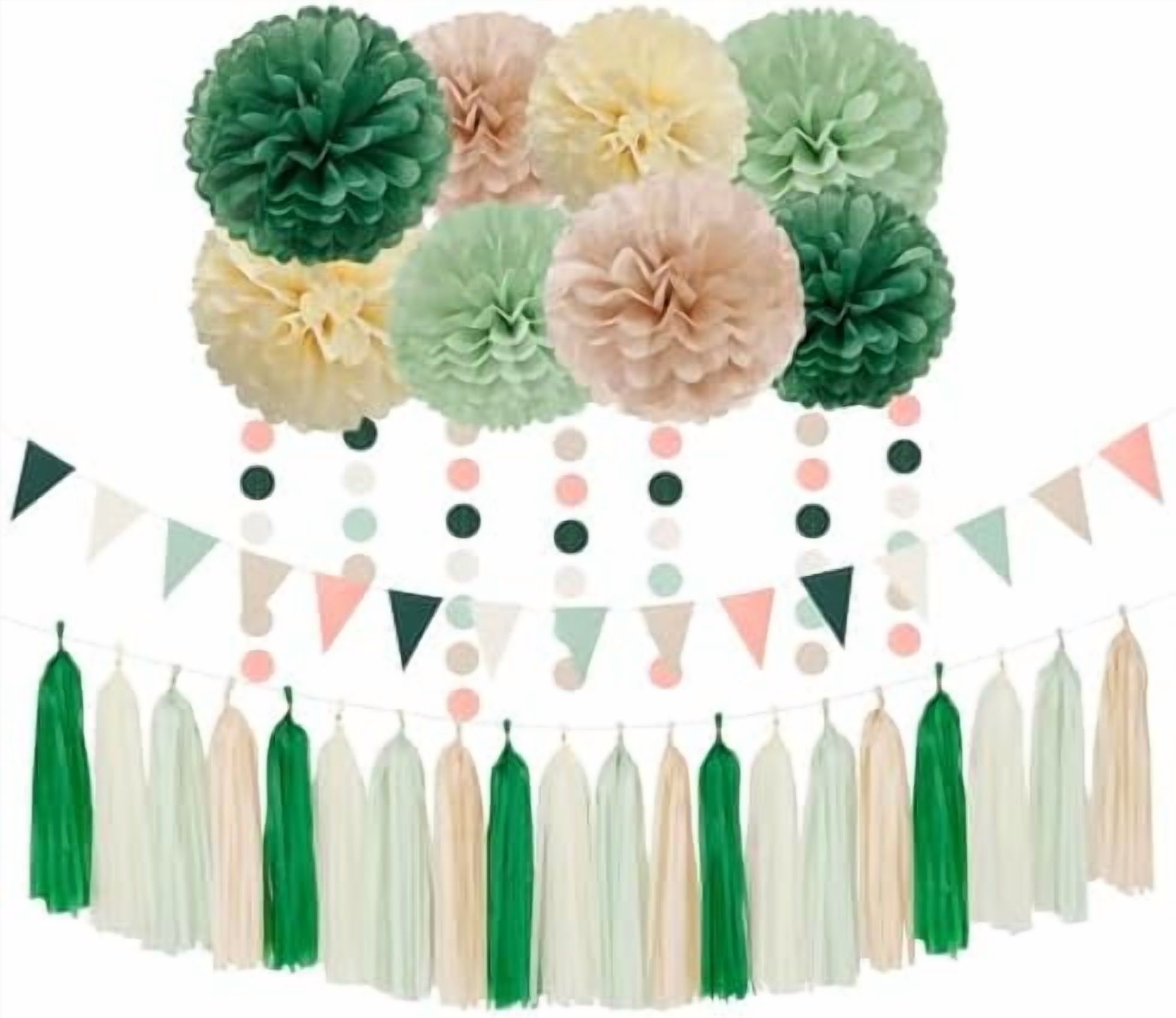 Olive-Sage Green Champagne-Gold Party Decorations - 23pcs Rustic ...