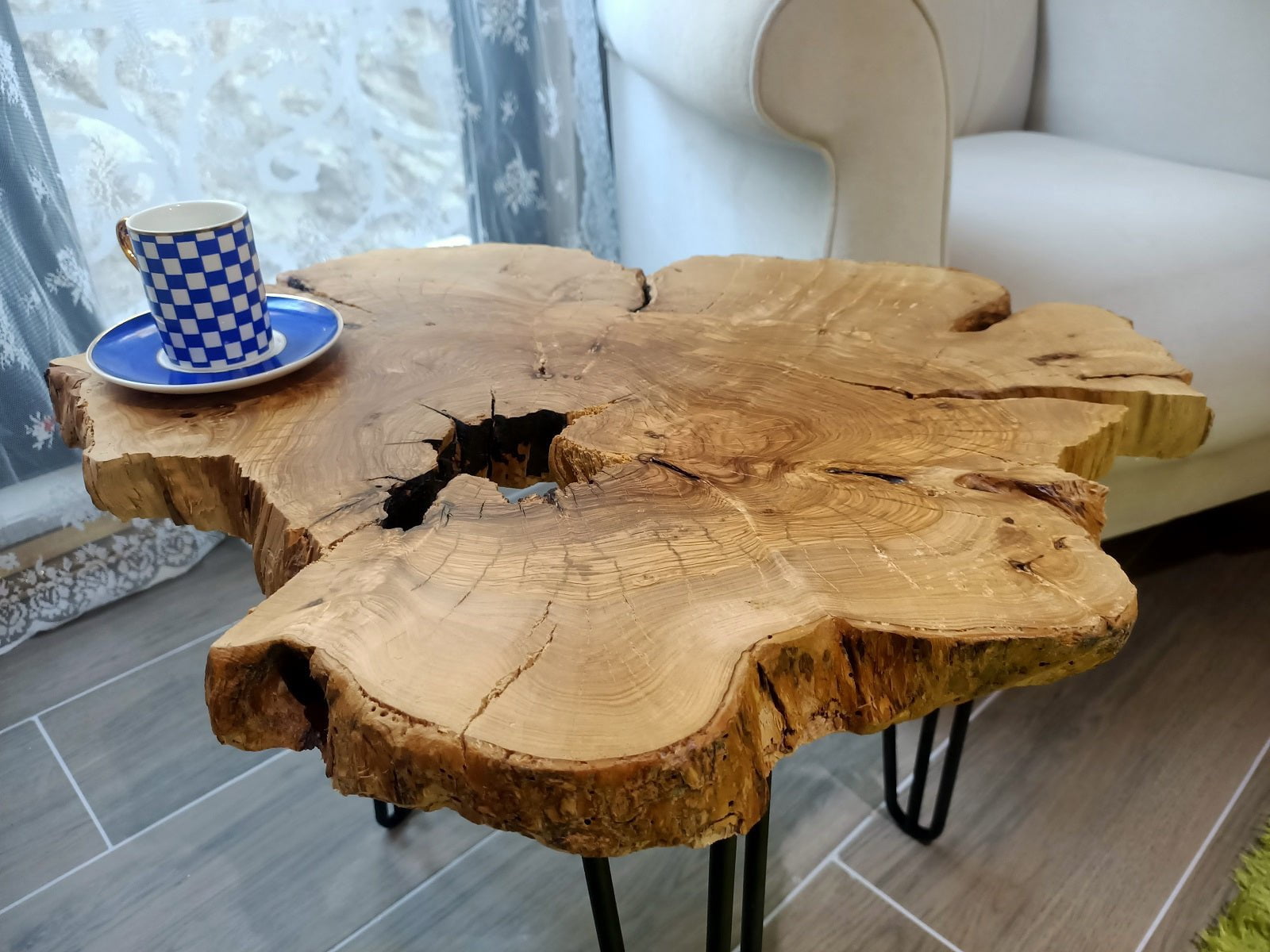 Olive Side Table Natural Live Edge end Table 24" Length with Black Legs ...