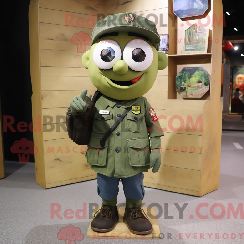 Olive Soldier REDBROKOLY mascot costume character dressed with a Denim ...