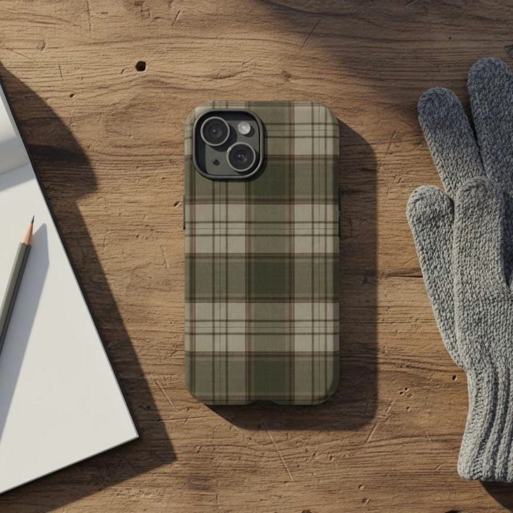 Olive Tartan Plaid Glow Phone Case Cozy Neutral Check Pattern for ...