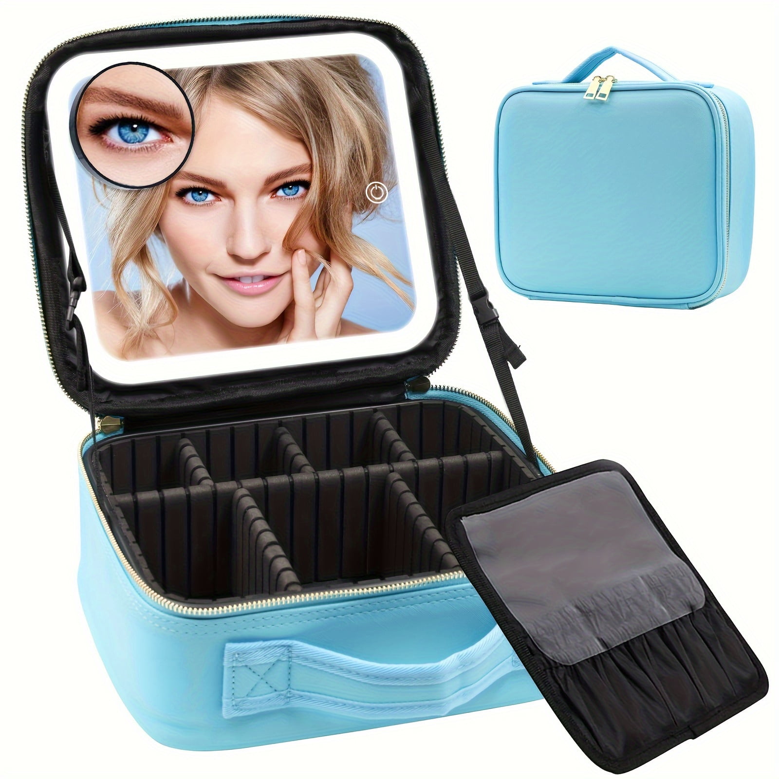Olive Travel Makeup Bag With Mirror Of Led Lighted Makeup Train Case