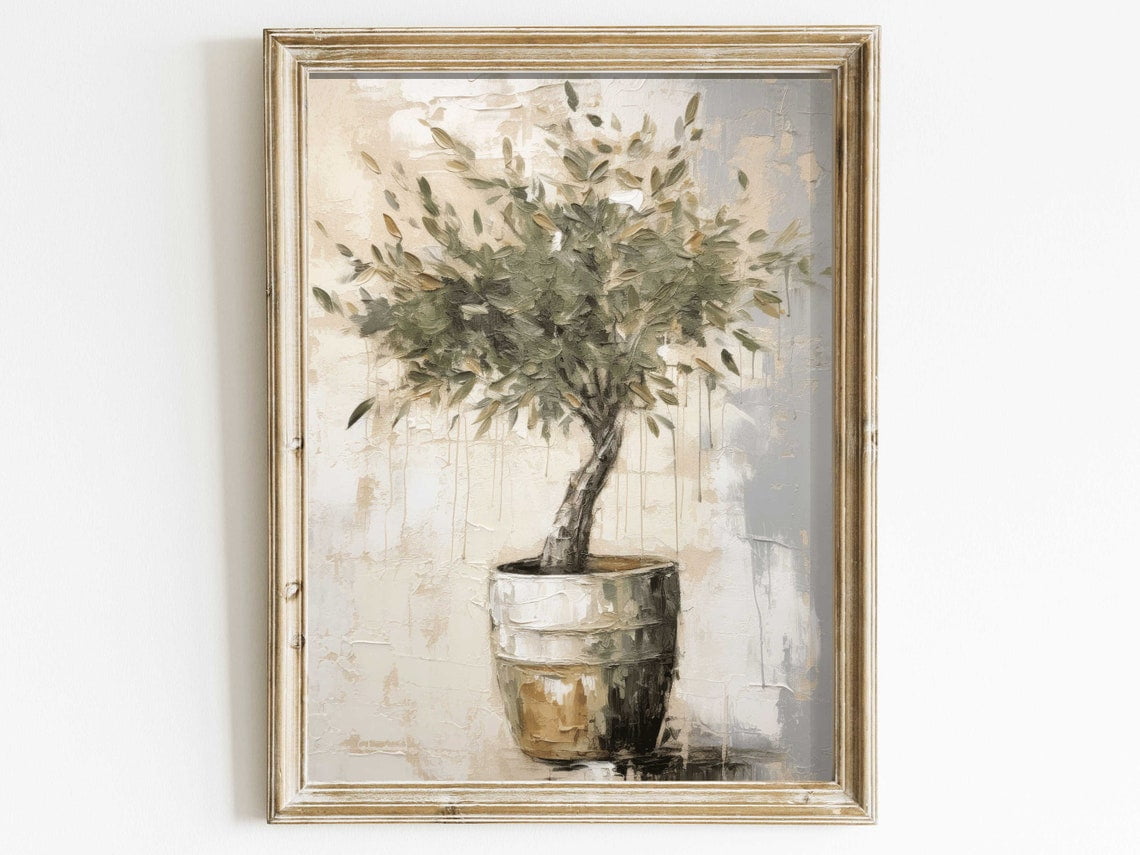 Olive Tree Art, Vintage Tree Painting, Botanical Wall Art, Tree In A ...