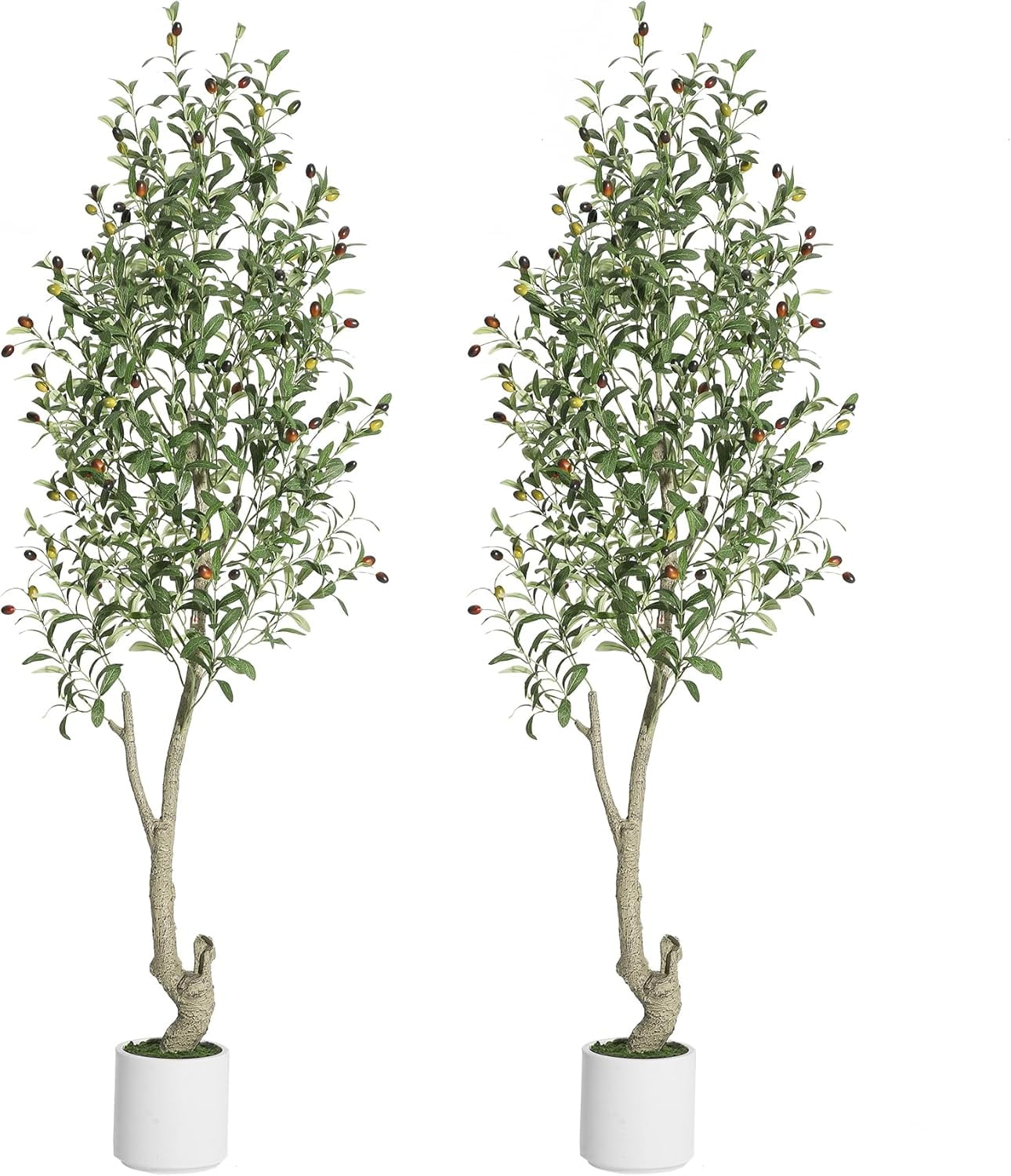 Olive Trees Artificial Indoor, 5FT/6FT/7FT Tall Realistic Olive Tree with White Tall Planter ...
