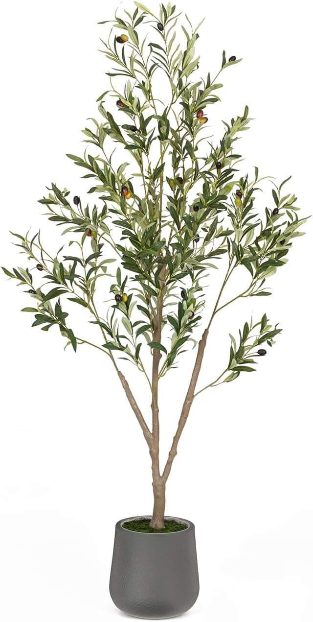 Olive Trees Artificial Indoor, 5FT Tall Faux Olive Tree with Gray Tall ...