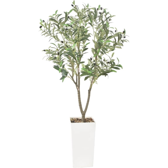 Olive Trees Artificial Indoor, 5FT Tall Faux Olive Tree with White Tall ...