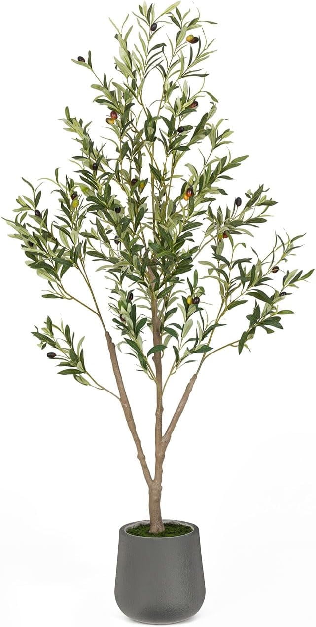 Olive Trees Artificial Indoor, 5FT Tall Faux Olive Tree with White Tall ...
