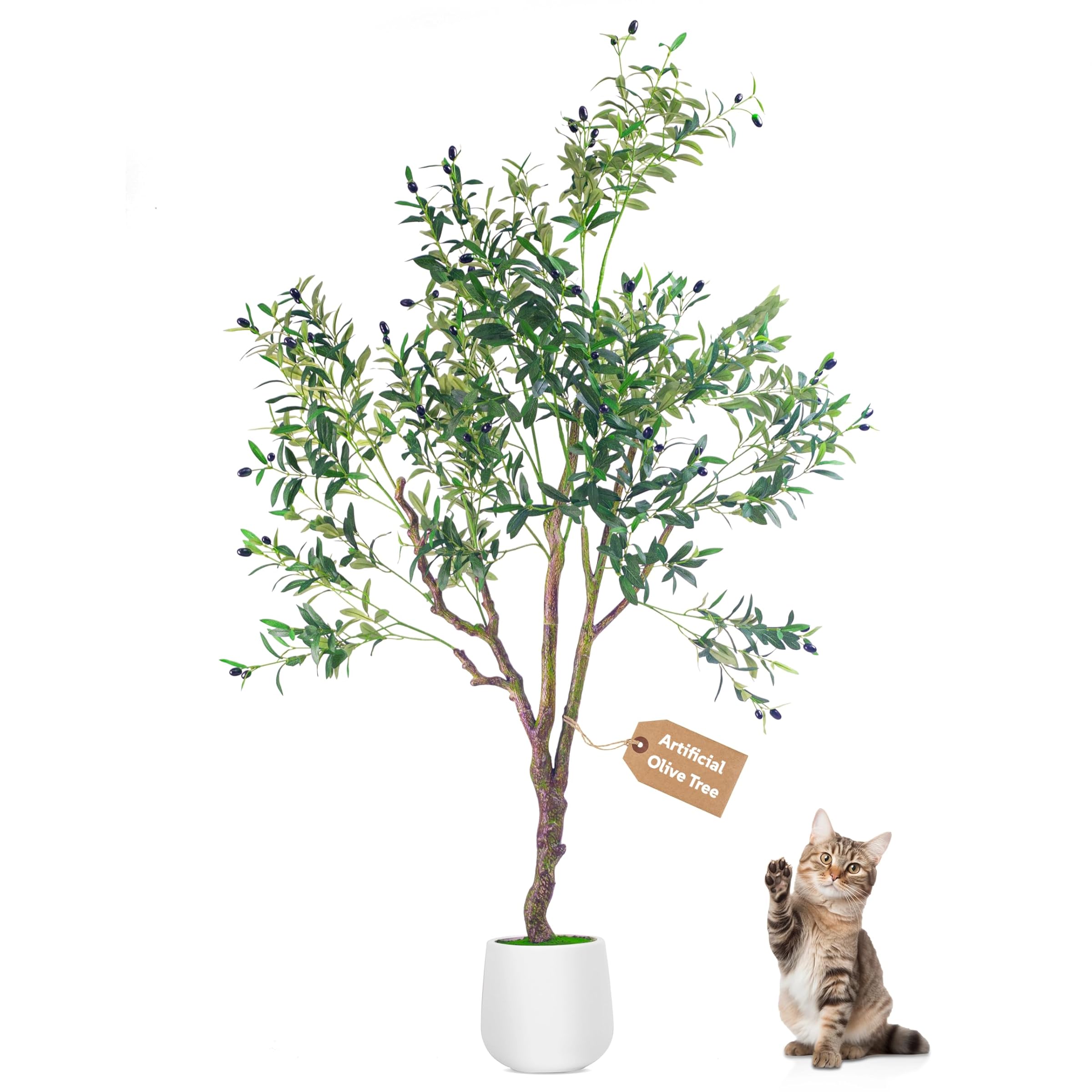 Olive Trees Artificial Indoor, 6FT Tall Faux Olive Tree with White Tall ...
