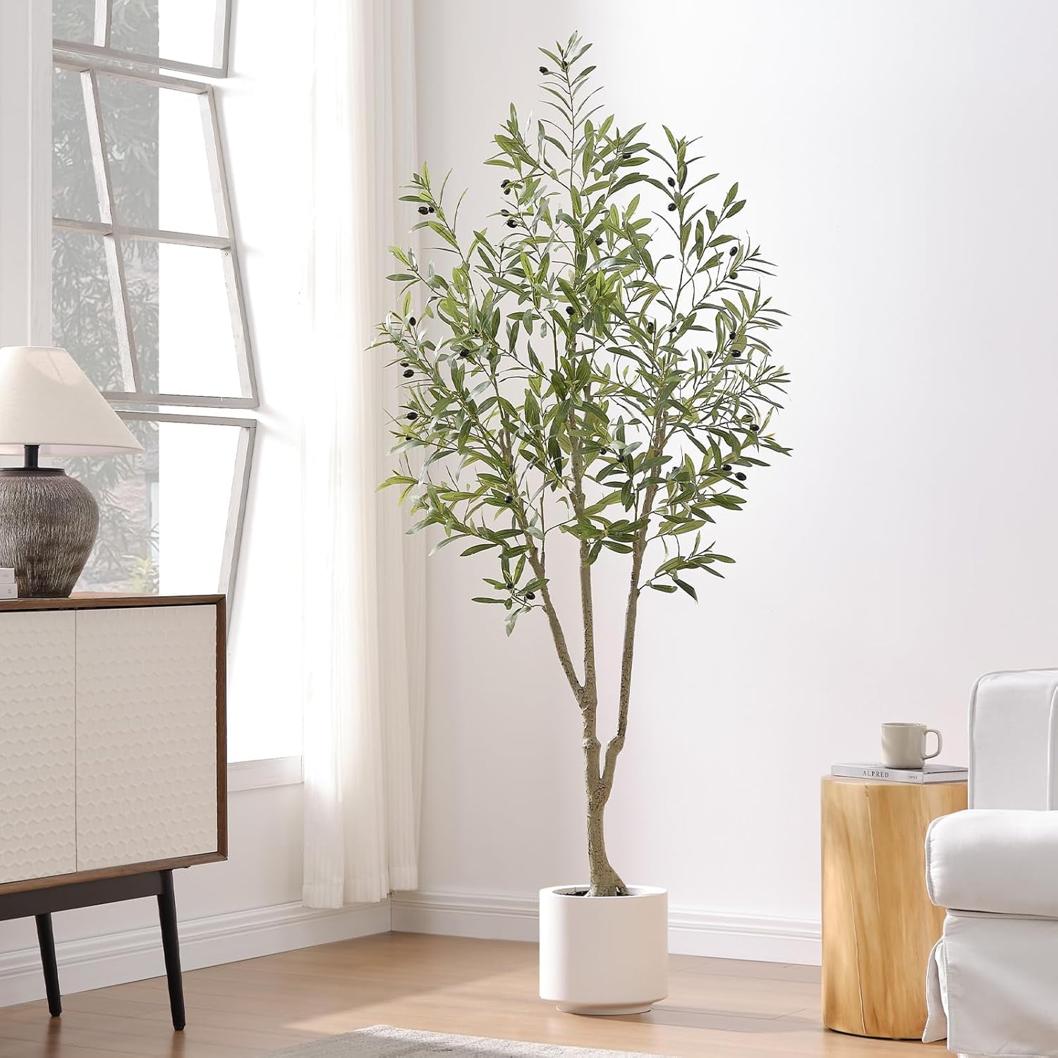 Olive Trees Artificial Indoor, 6FT Tall Faux Olive Tree with White Tall ...