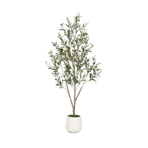 Olive Trees Artificial Indoor, 7FT Tall Faux Olive Tree with White Tall ...