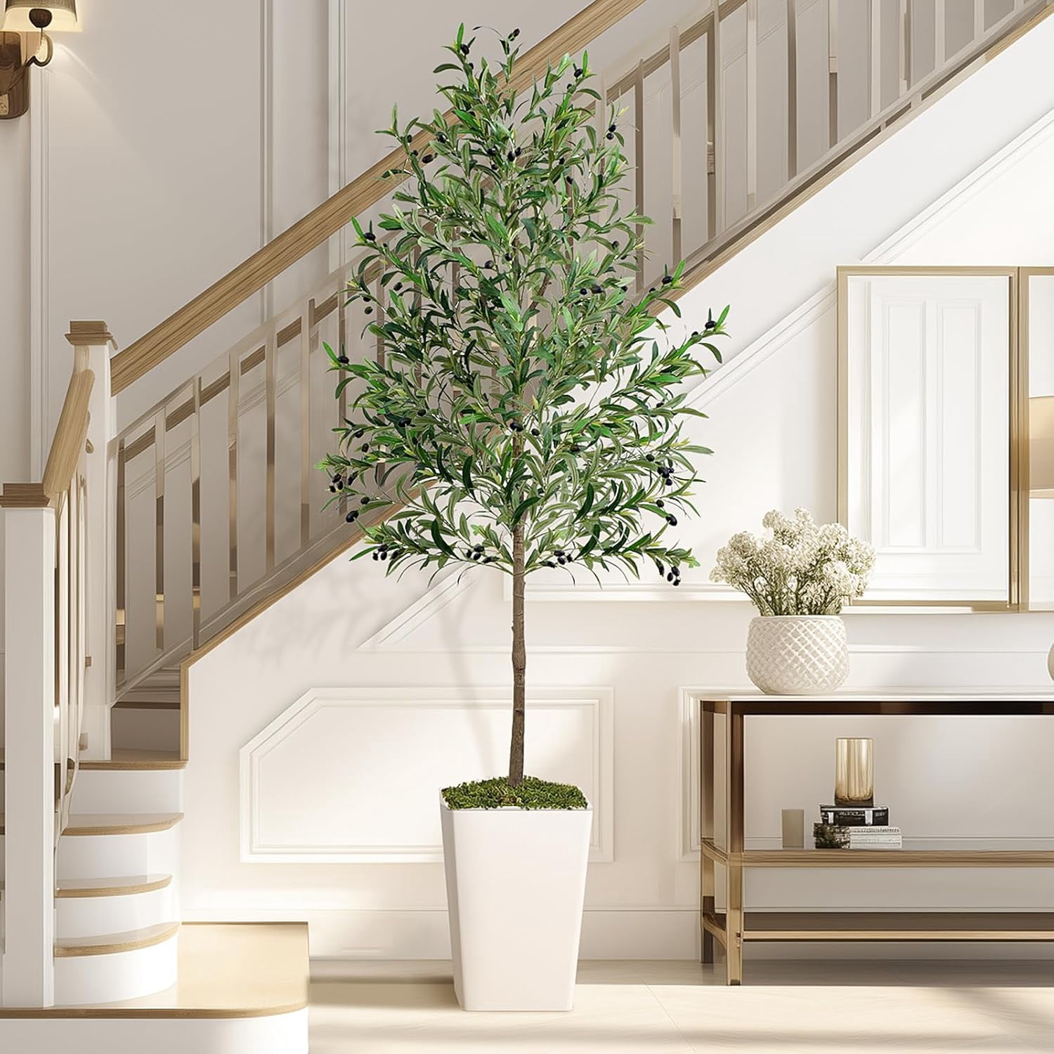 Olive Trees Artificial Indoor 7ft,Tall Faux Silk with Pot, Realistic ...