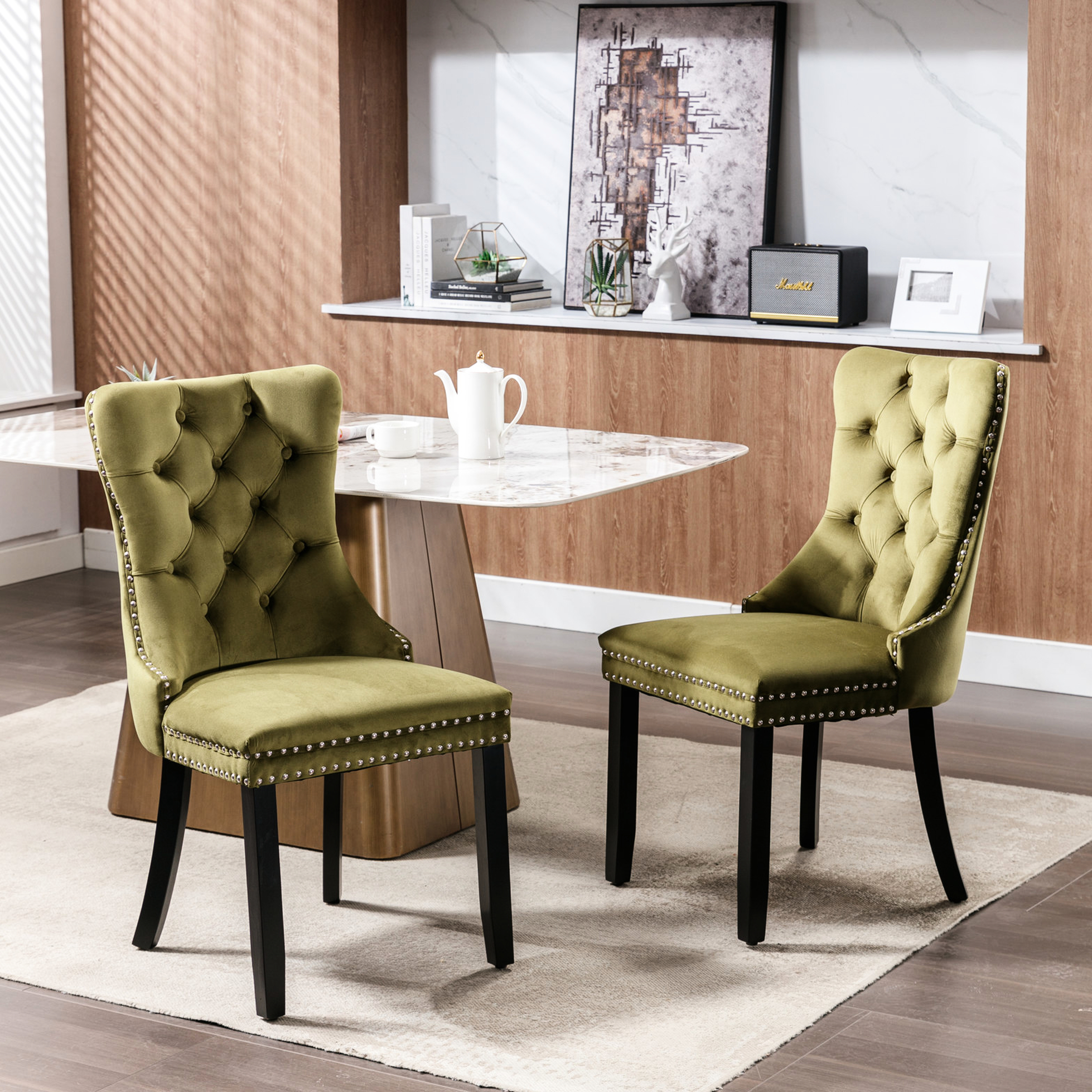 Olive Velvet Upholstered Chair Pair, 2, Sw2001ol - Strong Back Support ...