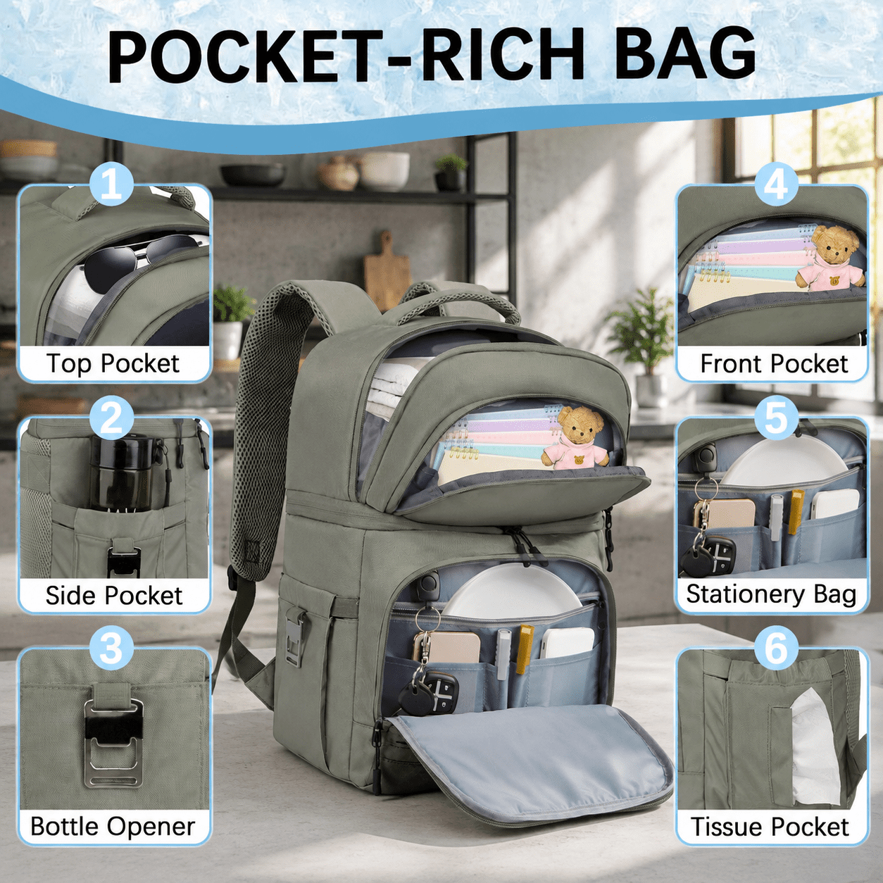Olive Waterproof Insulated Cooler Backpack for Lunch Camping Beach ...