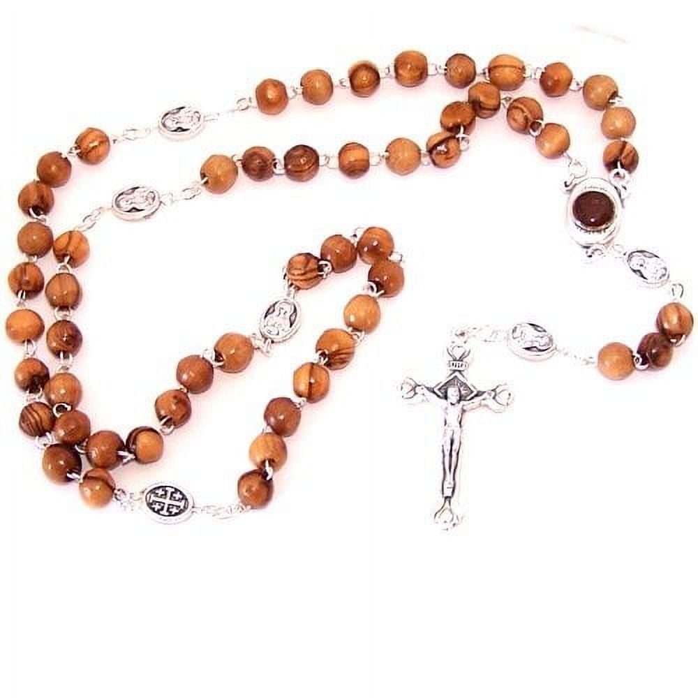 Olive Wood Beads Rosary Made with Silver Tone Our Father Beads and Soil ...
