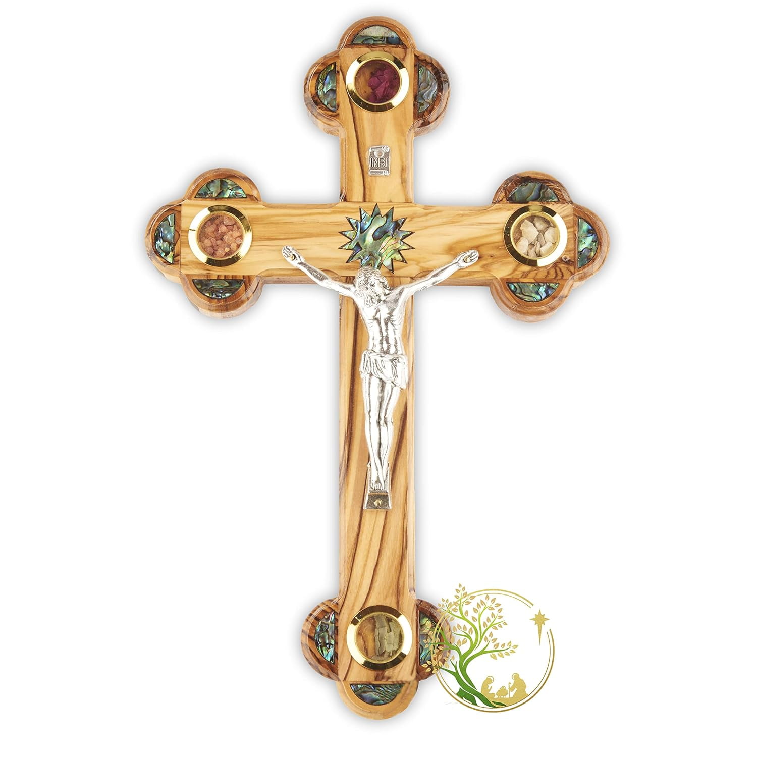 Olive Wood Catholic Wall hanging Crucifix covered with Mother of Pearl ...