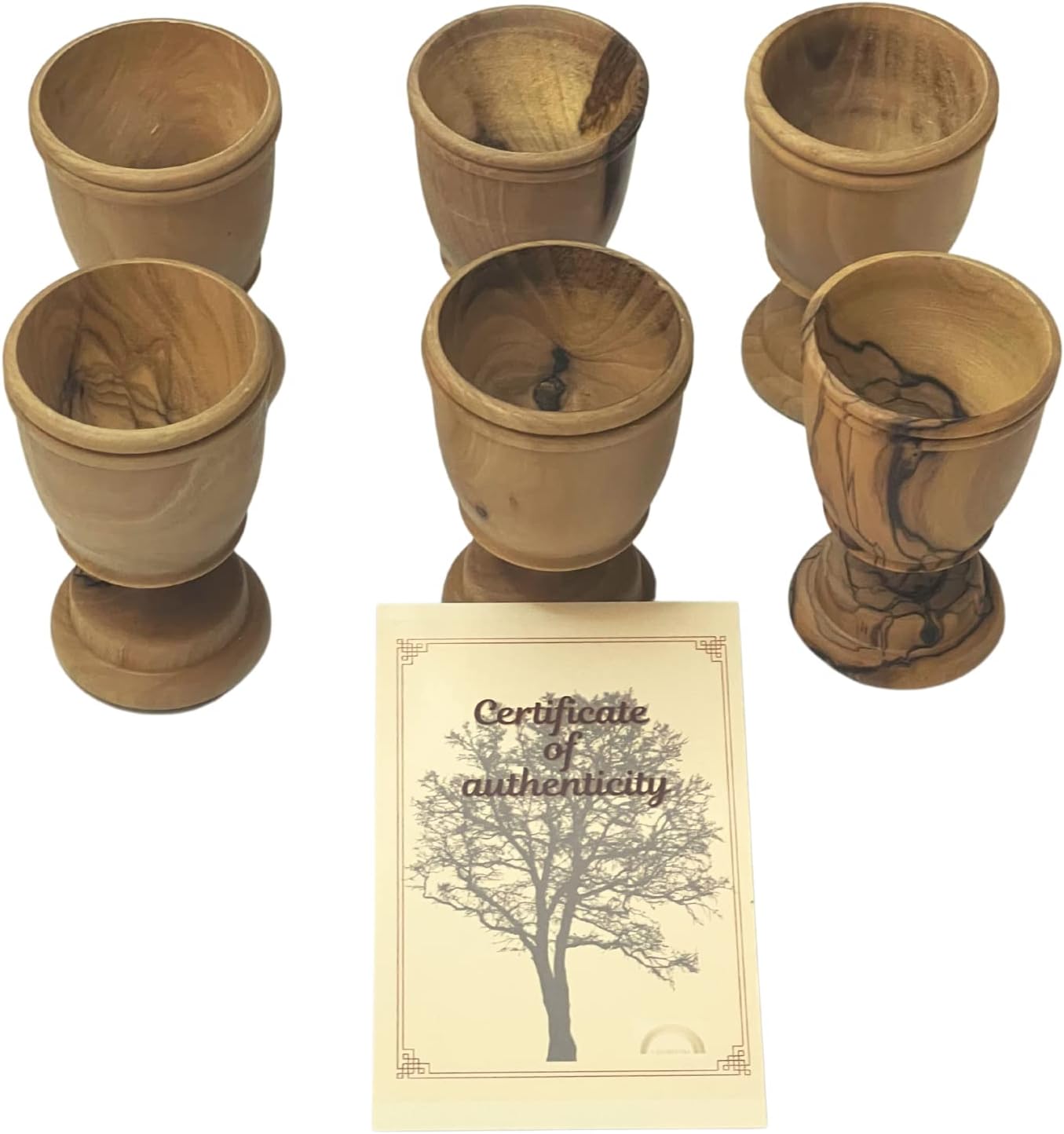 Olive Wood Communion Cups - 6 Hand-Carved Stemmed Cups from Bethlehem ...