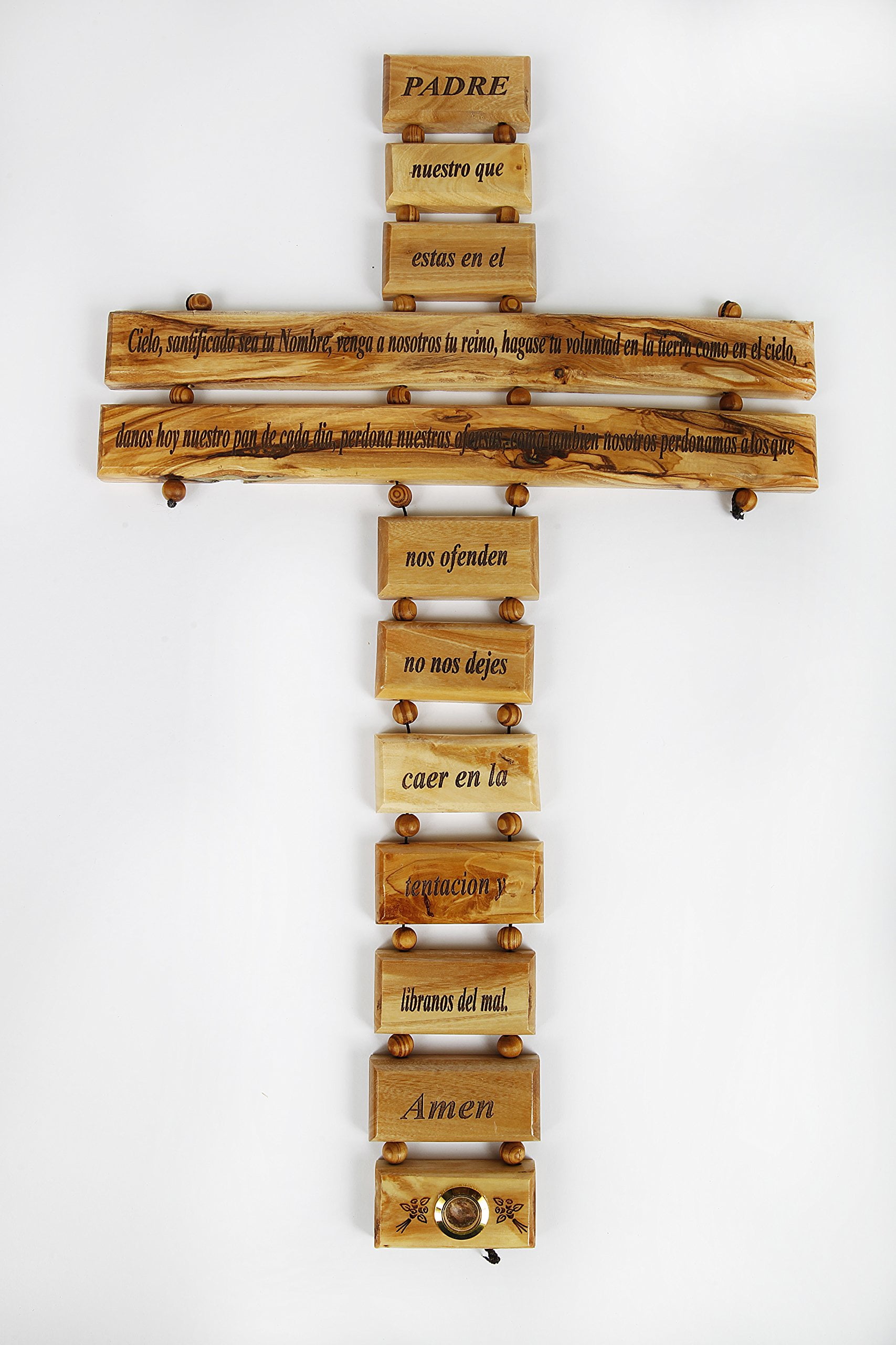 Olive Wood Crucifix / Wall Cross adorned with the "Our Father Prayer ...