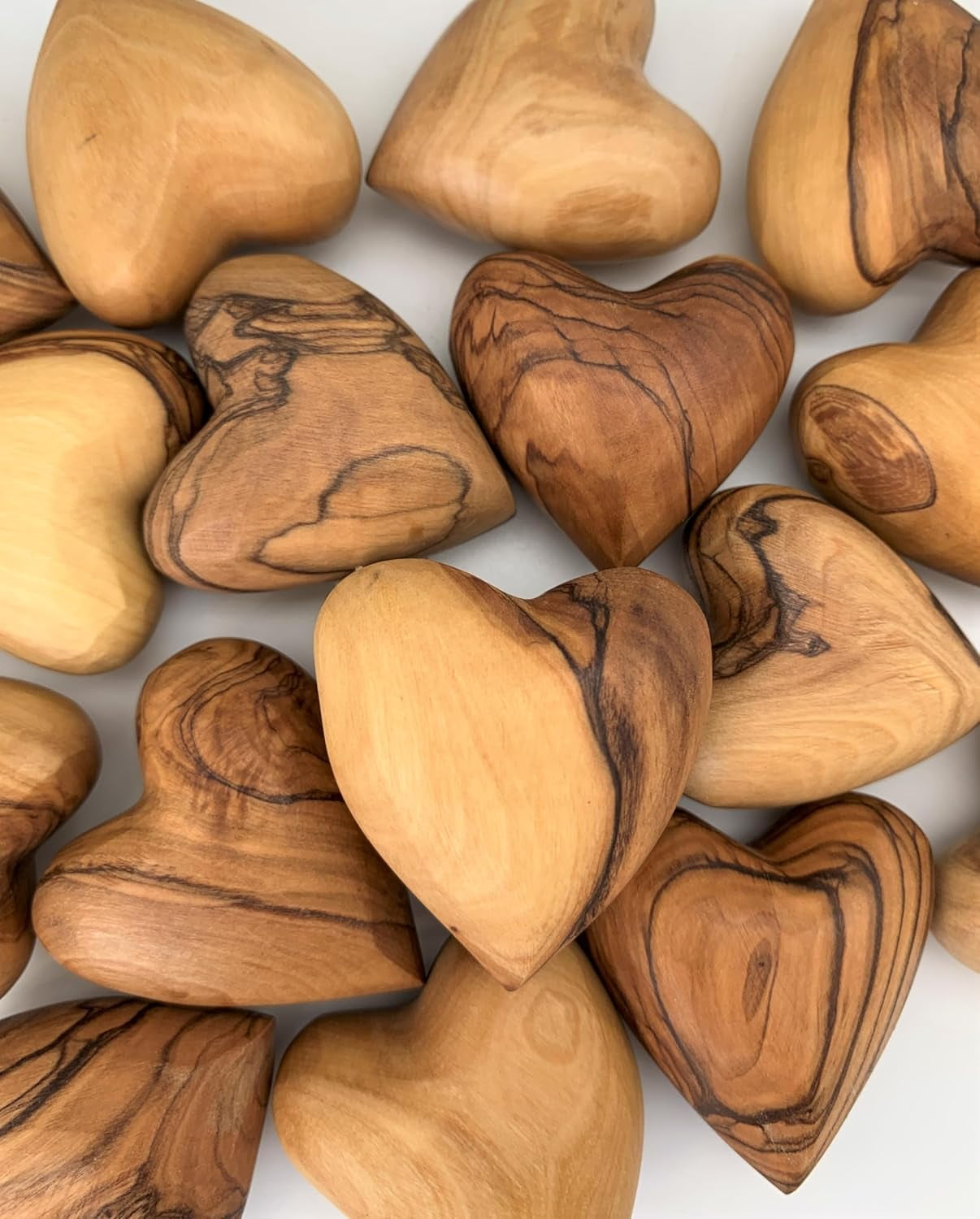 Olive Wood Hearts from the Holy Land, Set of 6 Decorative Hearts Decor ...