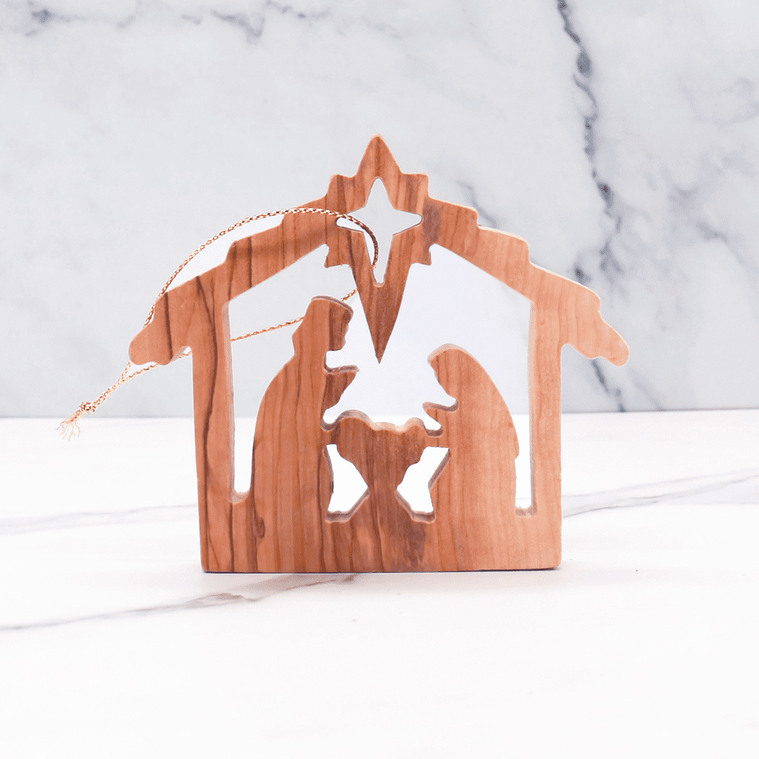 Olive Wood Ornament of the nativity scene - Christmas ornament- Holy ...