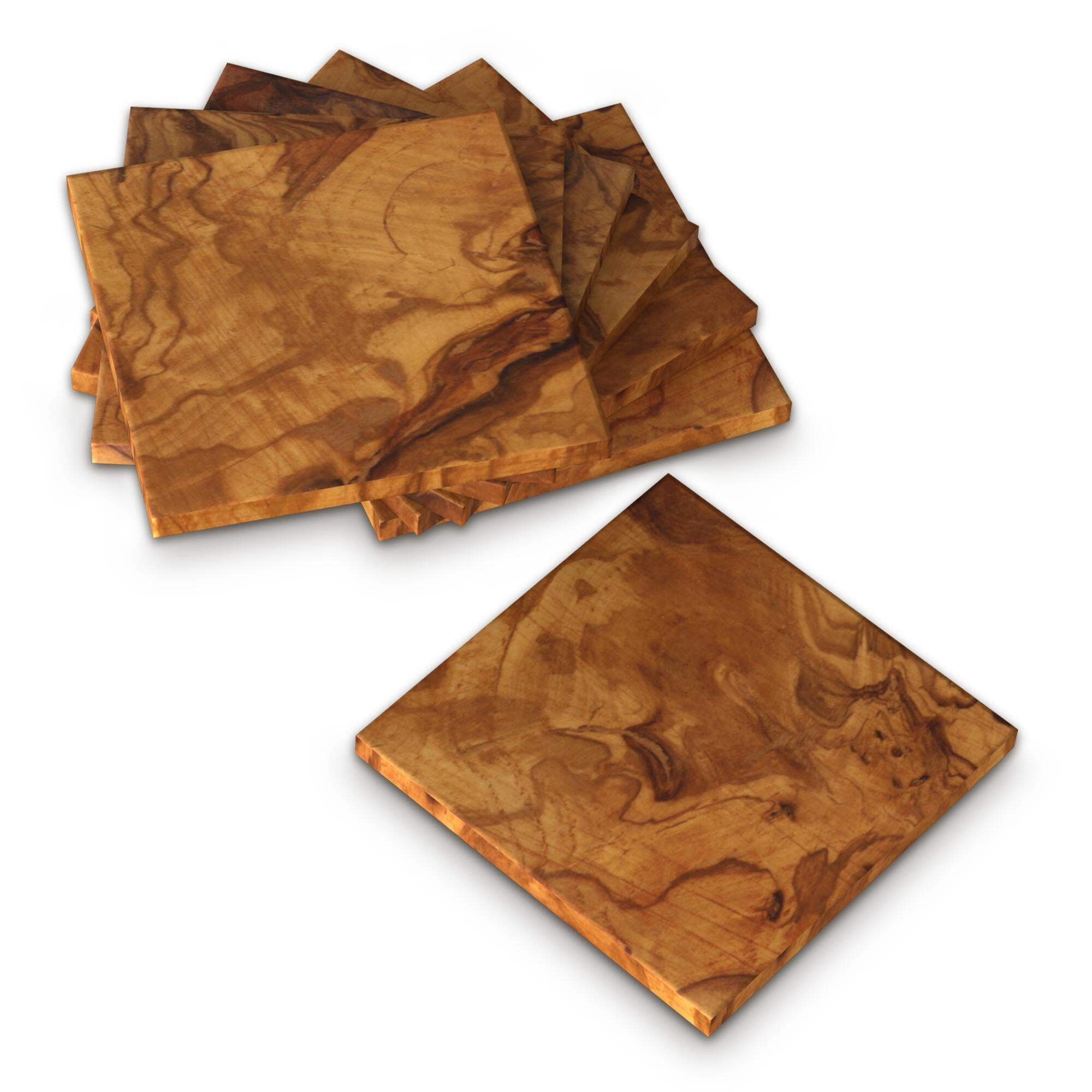 Olive Wood Table Coasters for Drinks 6 Piece Square Coasters Sets ...