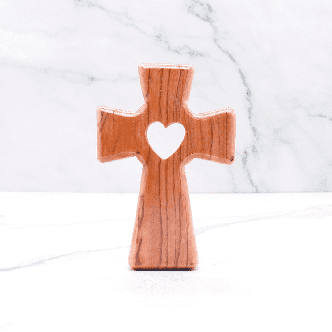 Olive Wood cross with Heart from the Holy Land - sacred heart wall or ...