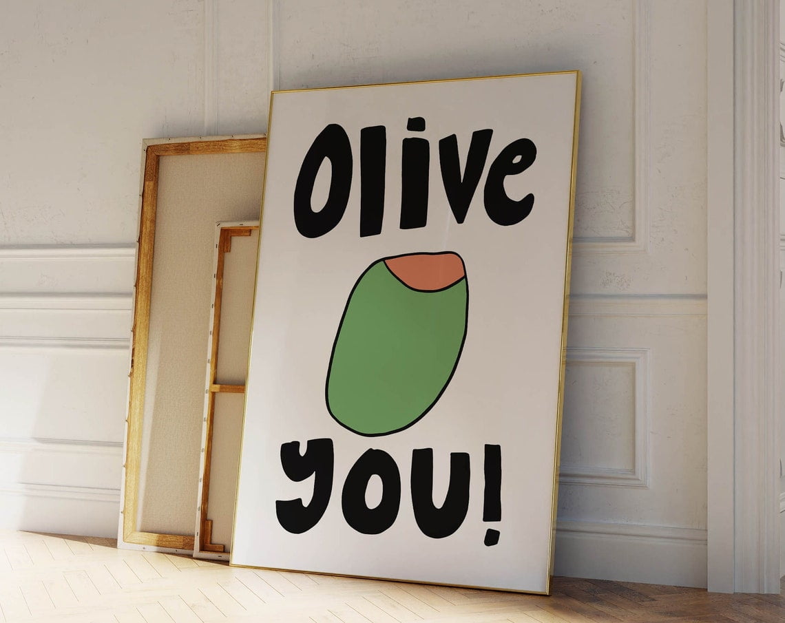 Olive You Poster Trendy Kitchen Decor Retro Food Print Kitchen Quote ...