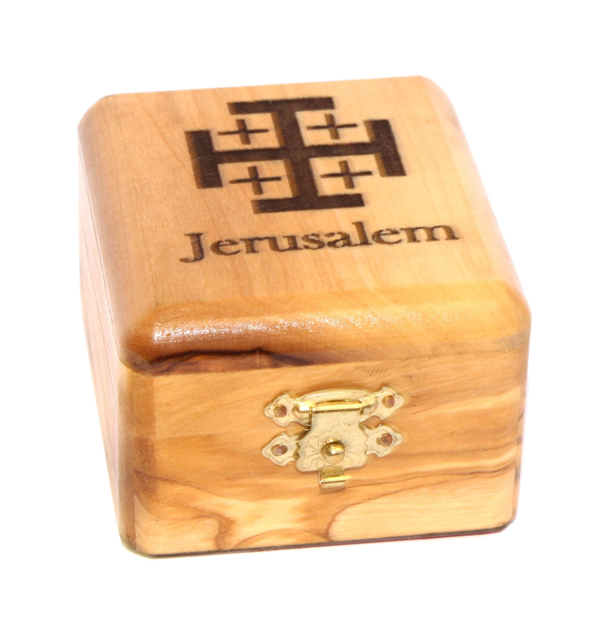 Olive wood Rosary Box with Jerusalem Cross and word Jerusalem engraved ...