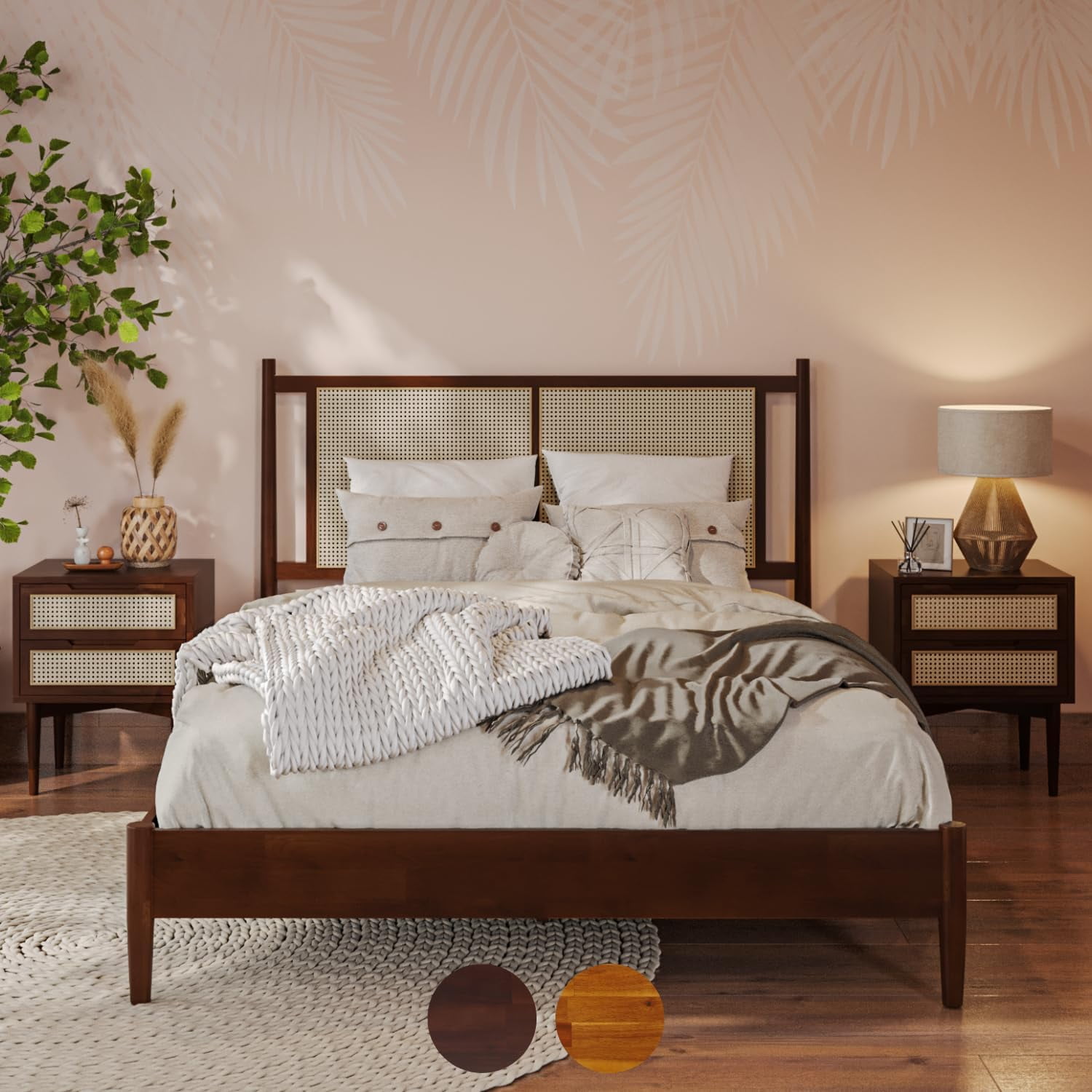 Oliver 15 Inch Signature Bed Frame with Rattan Headboard - Bohemian ...